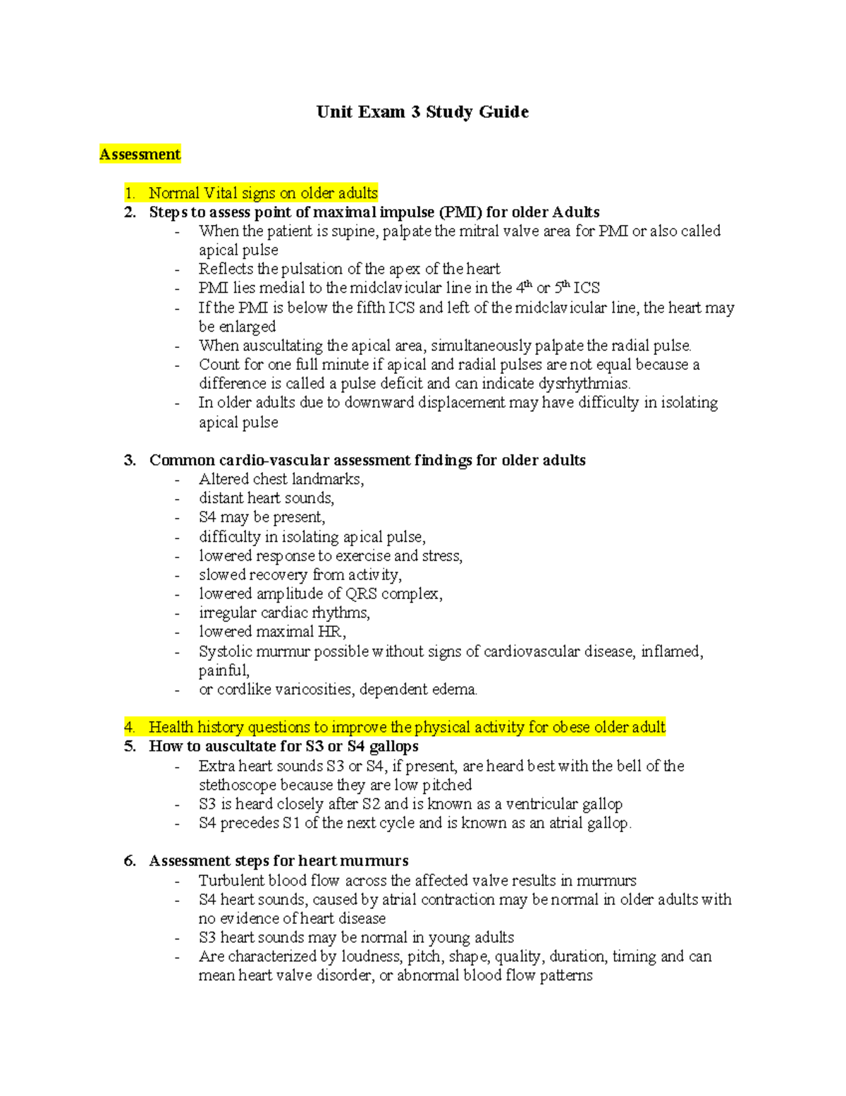 Unit Exam 3 Study Guide 2 - Unit Exam 3 Study Guide Assessment 1 ...