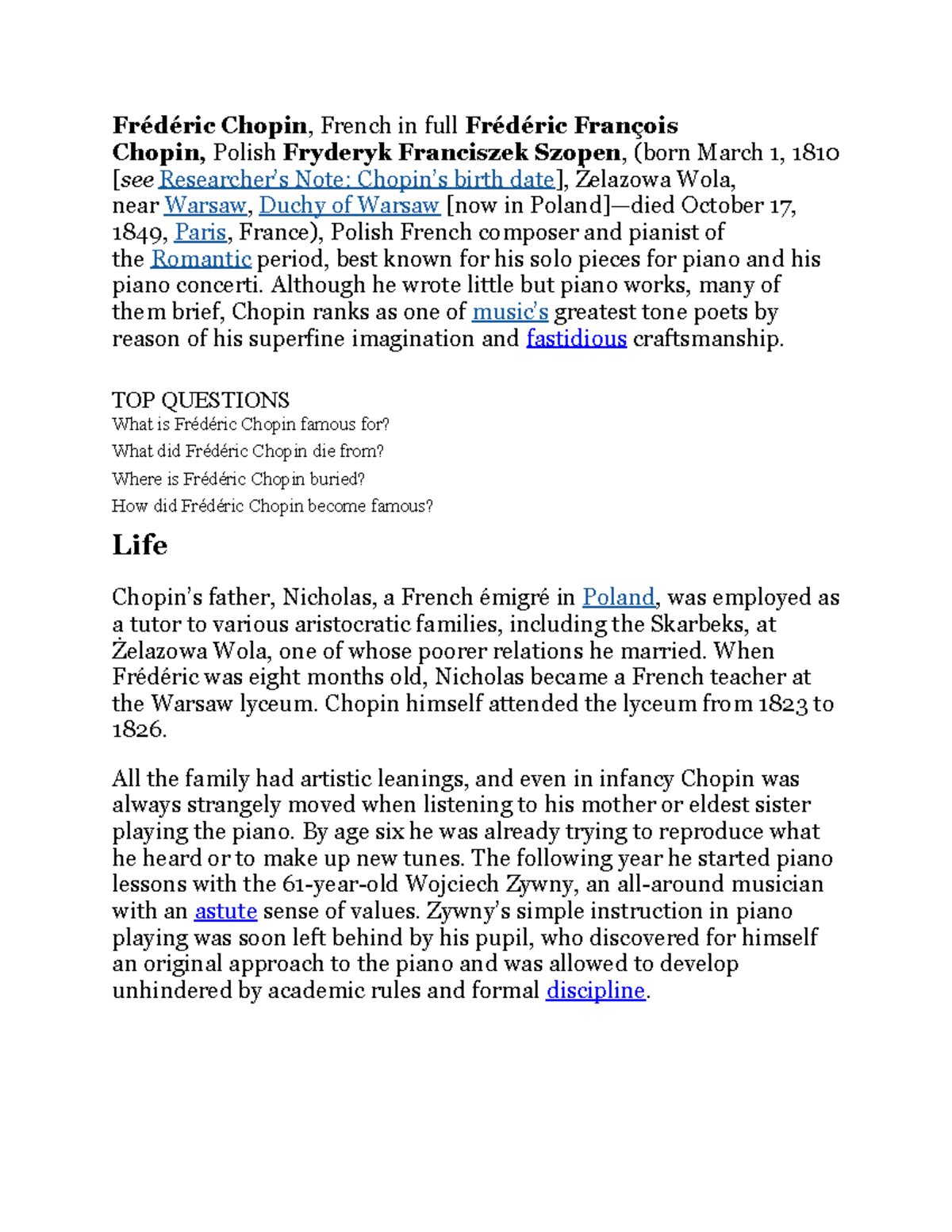 Frédéric Chopin - Grade: B+ - Frédéric Chopin , French in full Frédéric ...