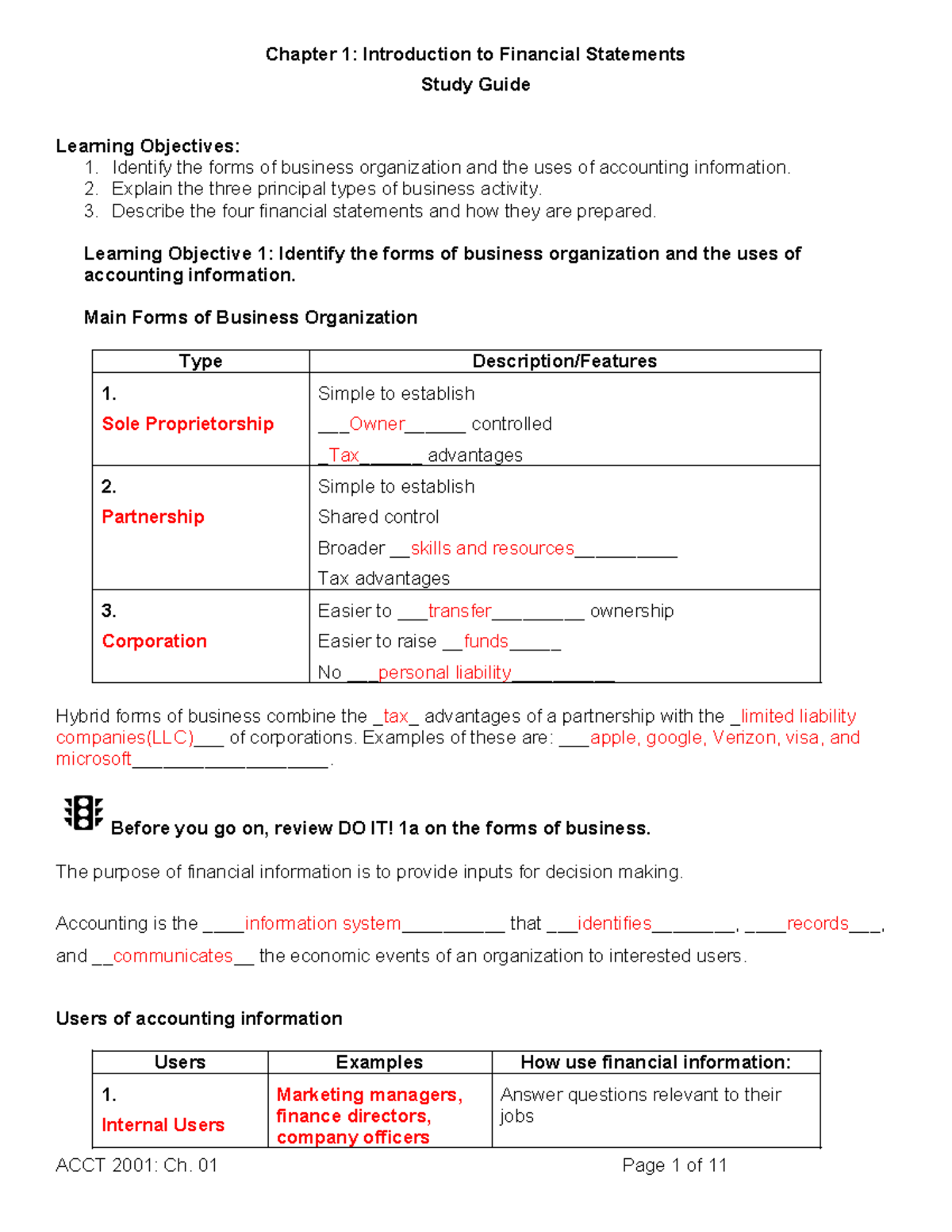 10e Chapter 1 Study Guide - Chapter 1: Introduction to Financial ...