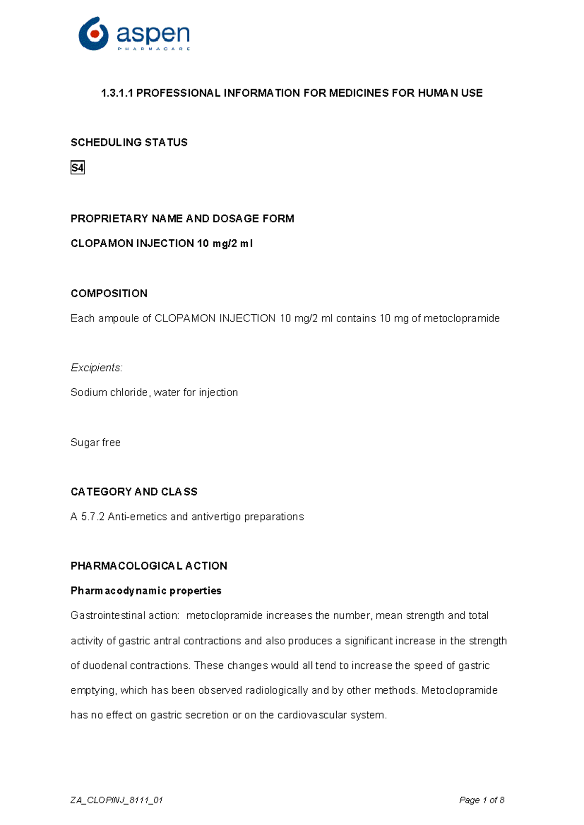 Clopamon PI Aspen-Pharmacare MCC-Format 10yes - 1.3.1 PROFESSIONAL ...