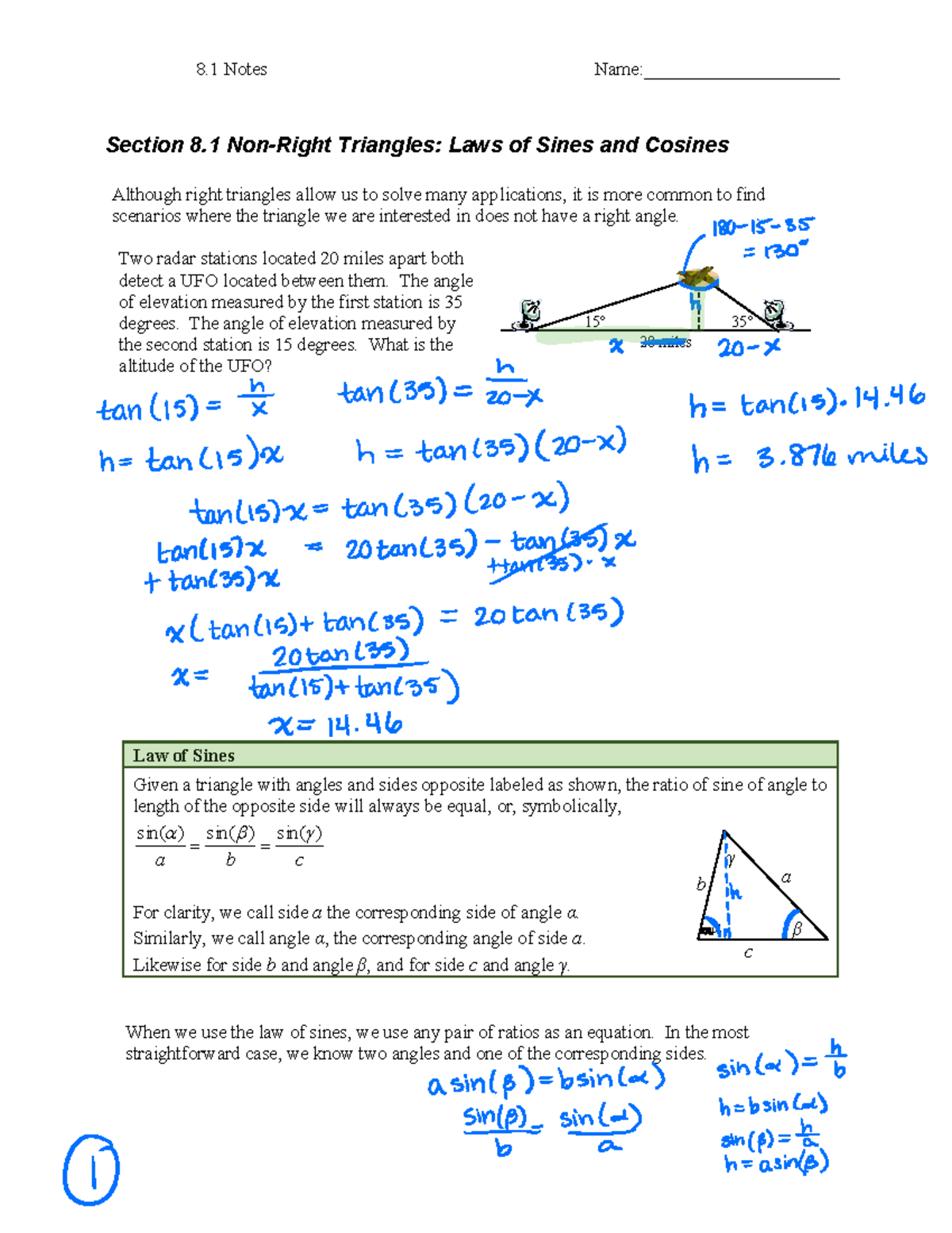 8.1 Precalculus Notes - 8 Notes Name:_____________________ Section 8 ...