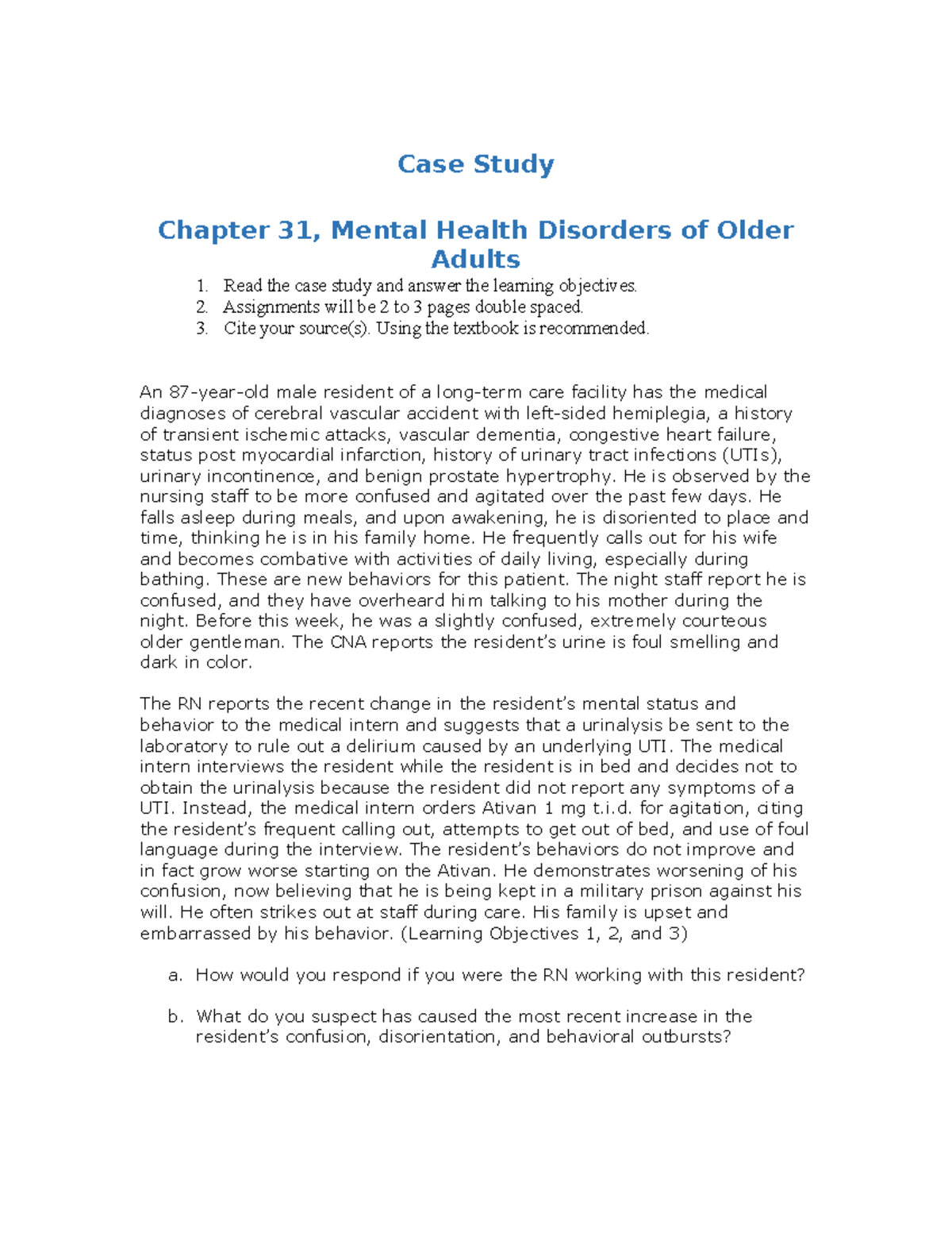 Older Adult Case Study - Case Study Chapter 31, Mental Health Disorders ...