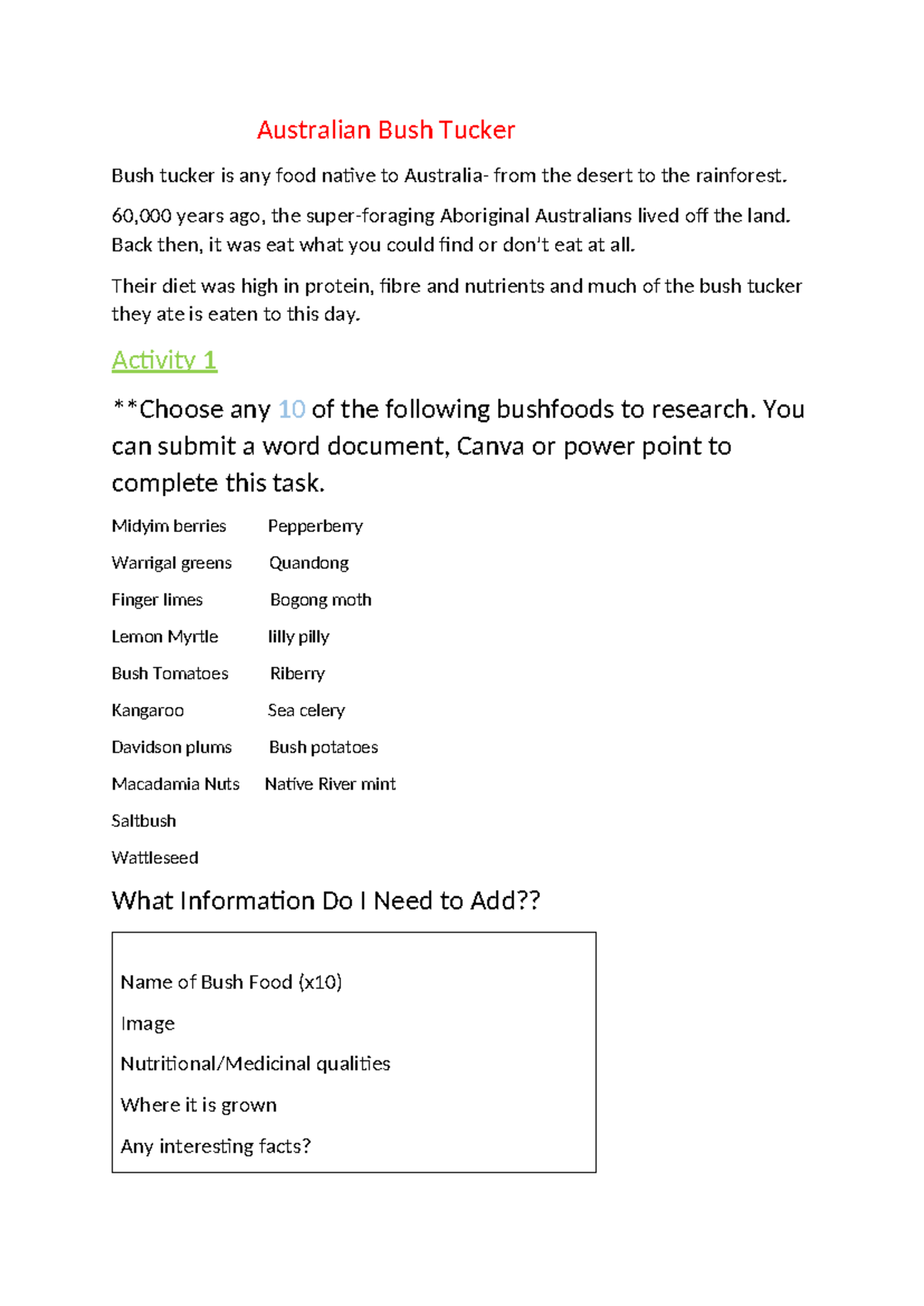 Australian Bush Tucker Task - Australian Bush Tucker Bush tucker is any ...