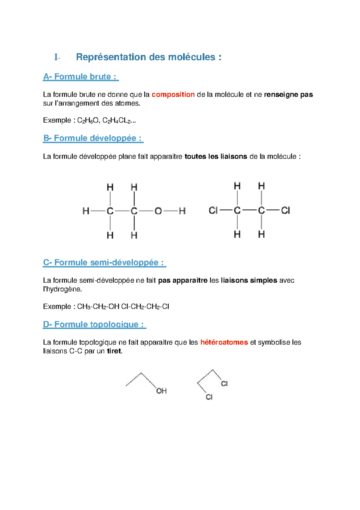 Représentation des molécules - I- Représentation des molécules : A ...