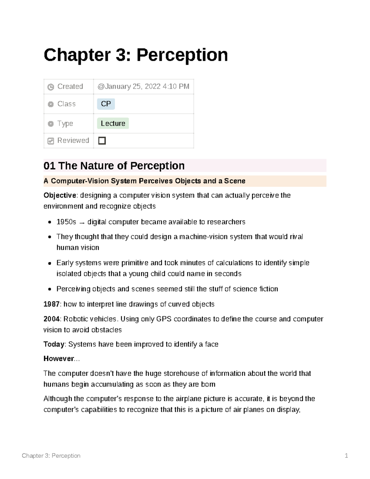 Chapter 3 Perception - Summary from "Cognitive Psychology: Connective Mind Research and Everyday ...