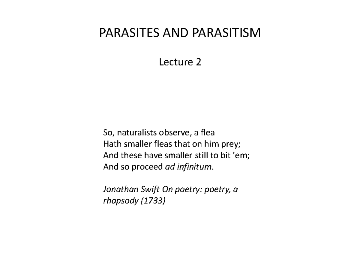 L2 - Parasites and parasitism 2023 VET278 - PARASITES AND PARASITISM ...