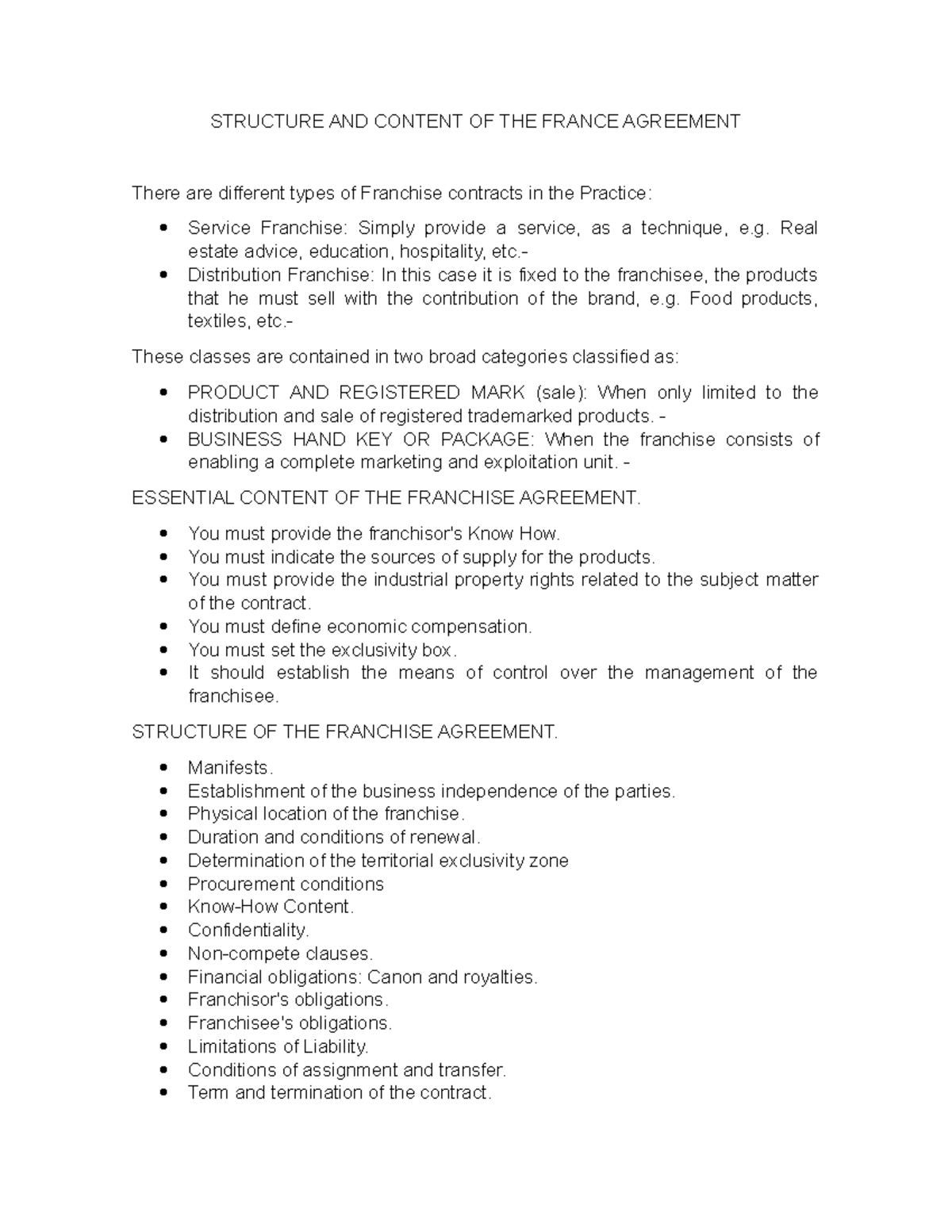 STRUCTURE AND CONTENT OF THE FRANCE AGREEMENT - Real estate advice ...