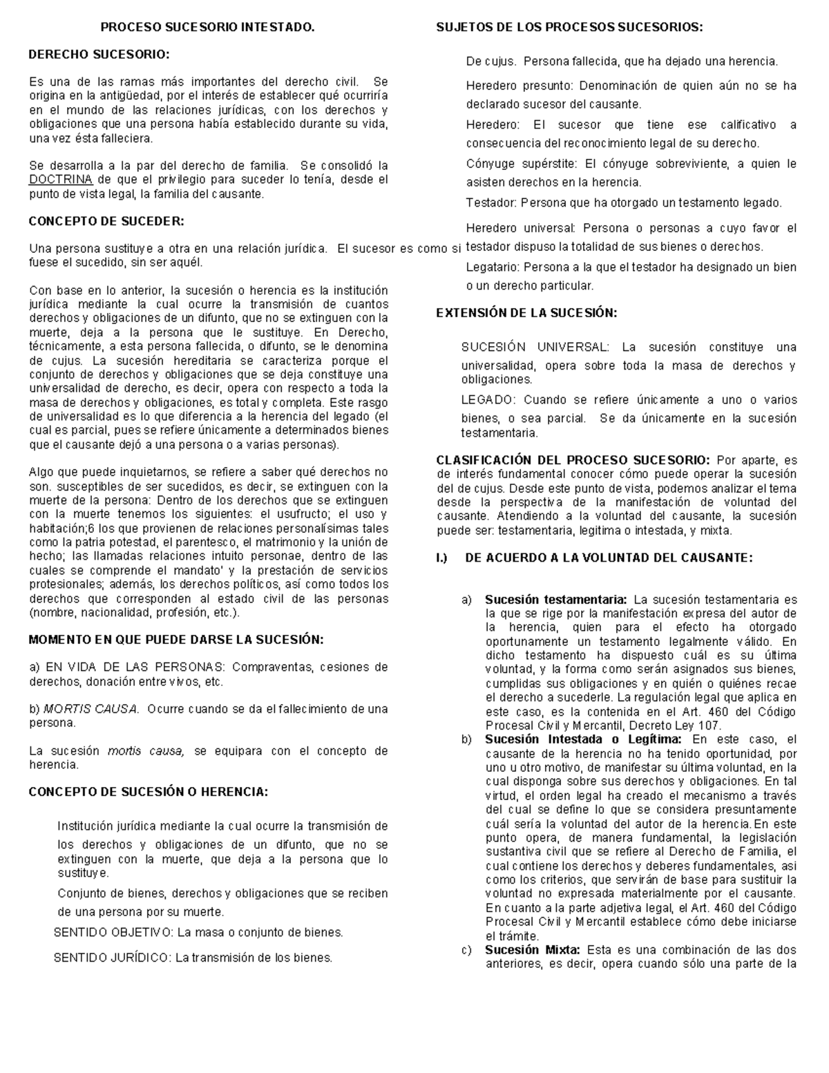 Proceso Sucesorio Intestado - PROCESO SUCESORIO INTESTADO. DERECHO ...