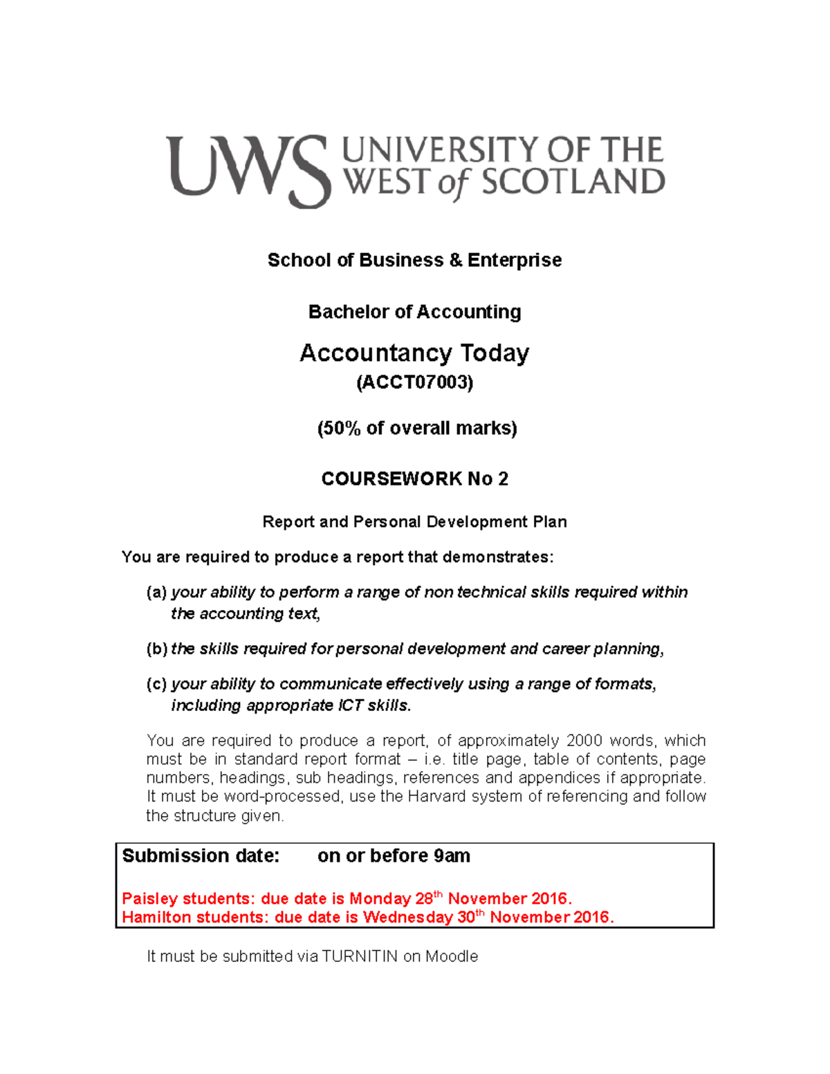 PDP Report Marking Scheme & Instructions - School of Business &amp ...