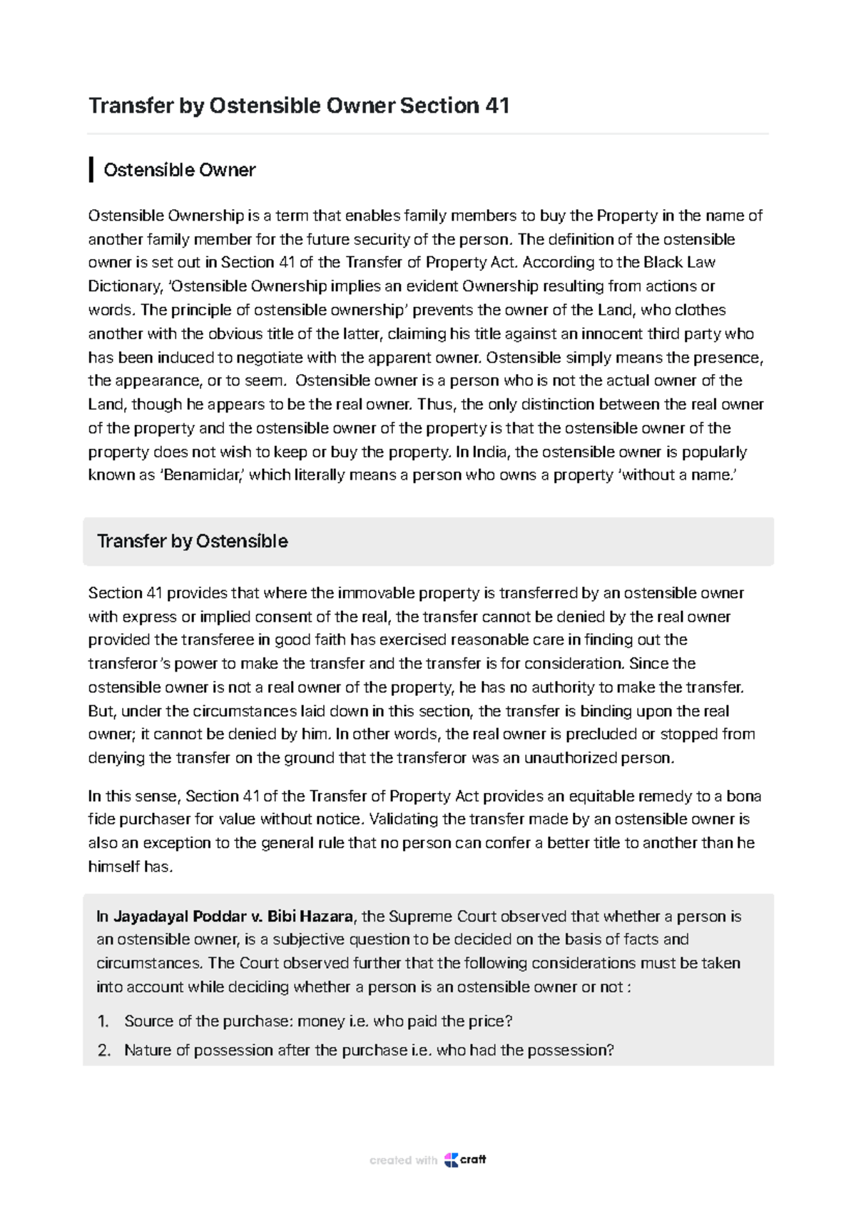 Transfer by Ostensib - The definition of the ostensible owner is set ...