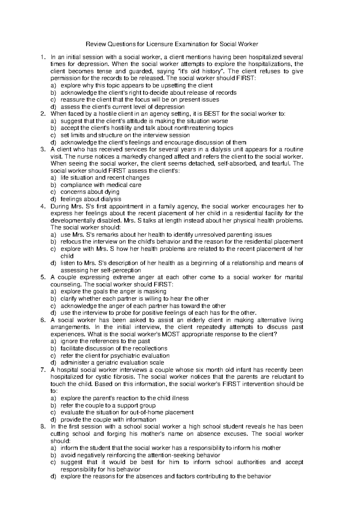 Methods Practice exam - Review Questions for Licensure Examination for ...