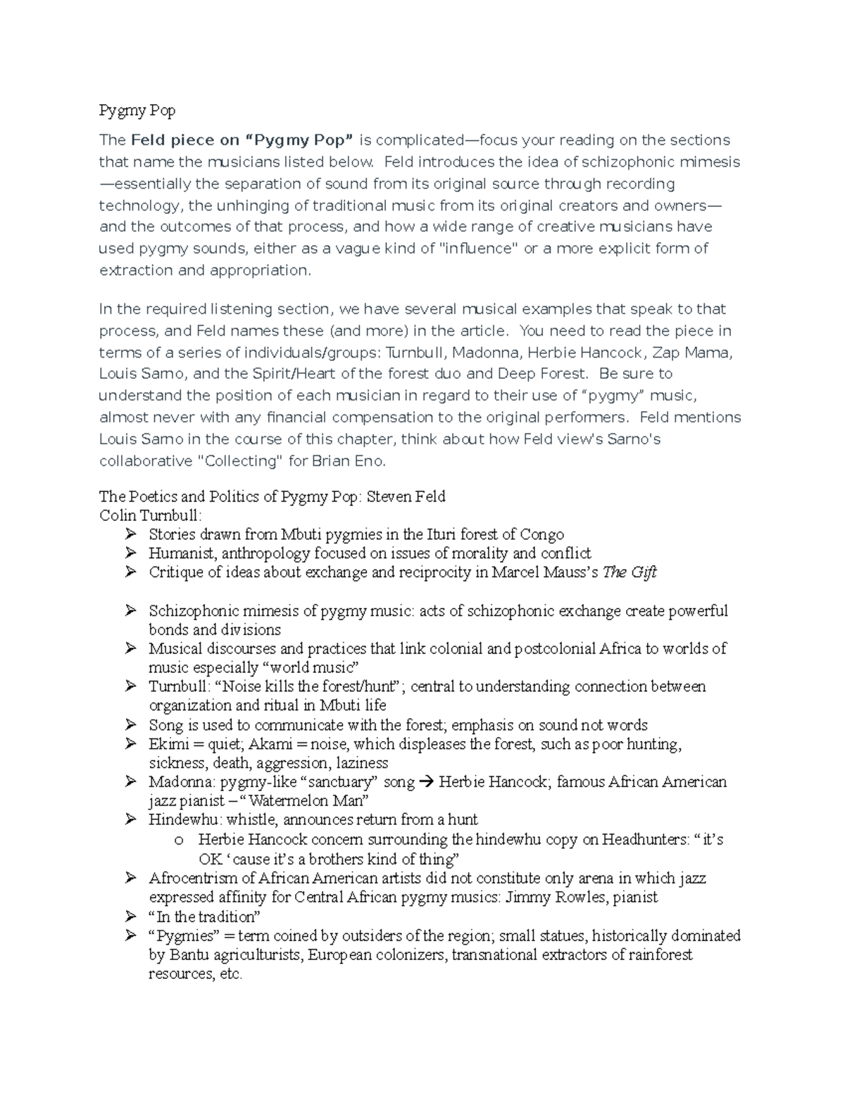 Pygmy Pop Notes - Pygmy Pop The Feld piece on is your reading on the ...