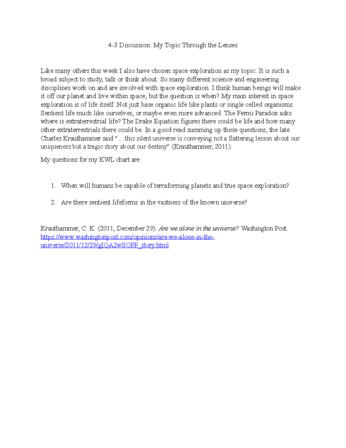 Discussion 4-3 My Topic Through the Lenses - 4-3 Discussion: My Topic ...