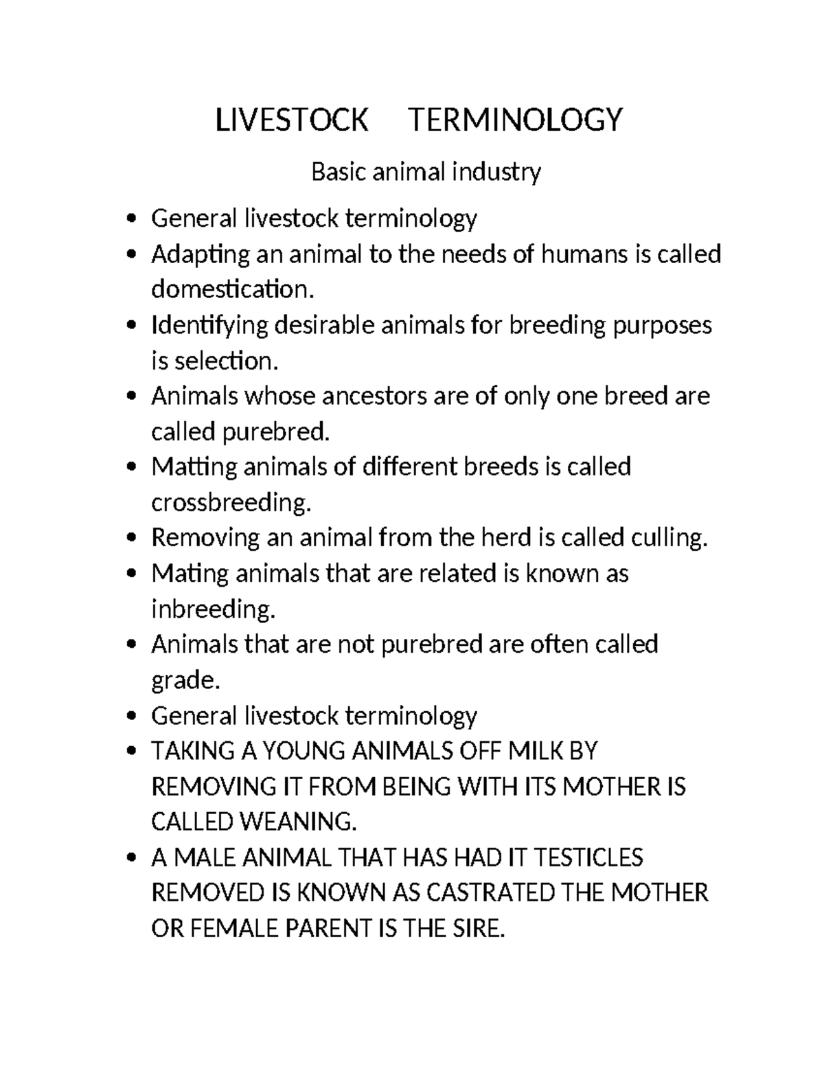 Livestock Terminology - LIVESTOCK TERMINOLOGY Basic animal industry ...