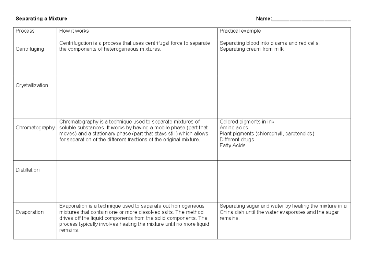 Separating-Mixtures-worksheet - Separating a Mixture Name ...