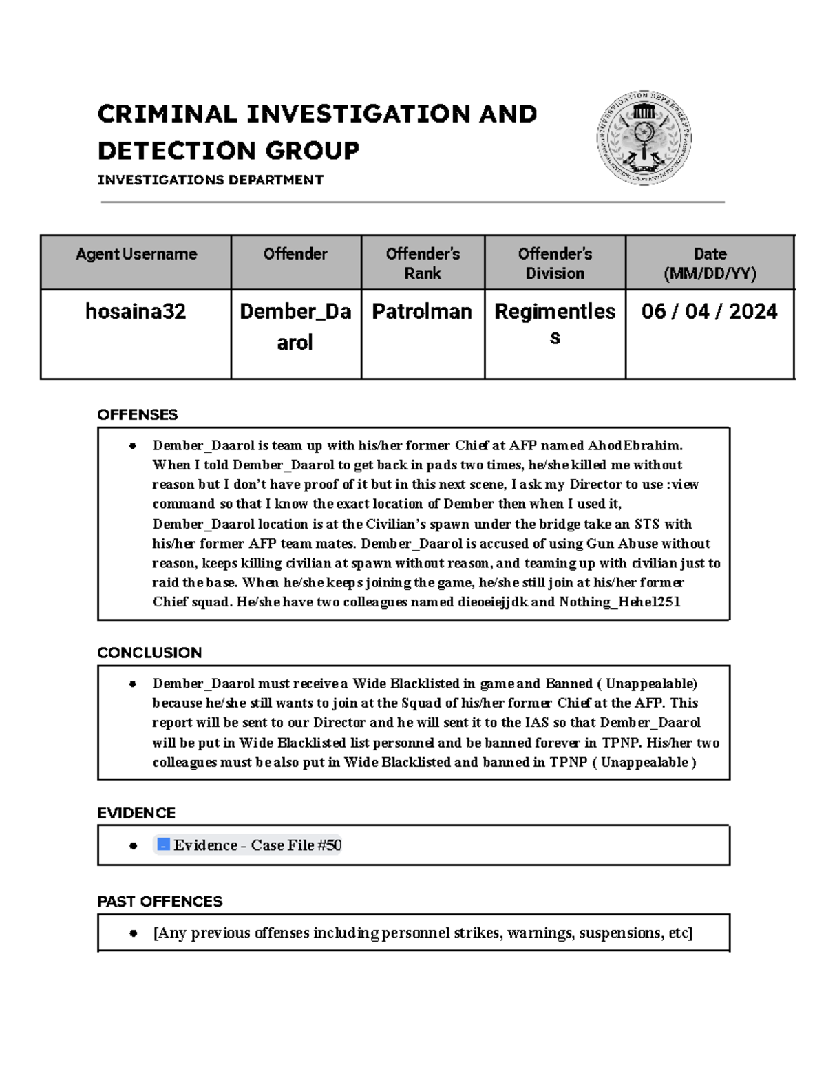 CIDG - Case File #50 - CRIMINAL INVESTIGATION AND DETECTION GROUP ...