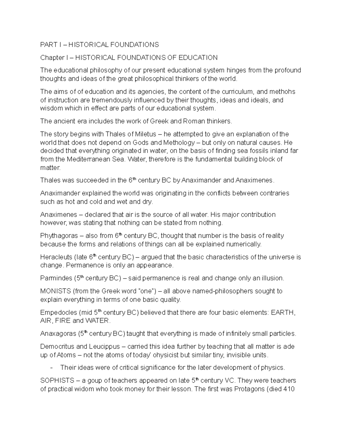 History OF Education - EDU 200 - PART I – HISTORICAL FOUNDATIONS ...