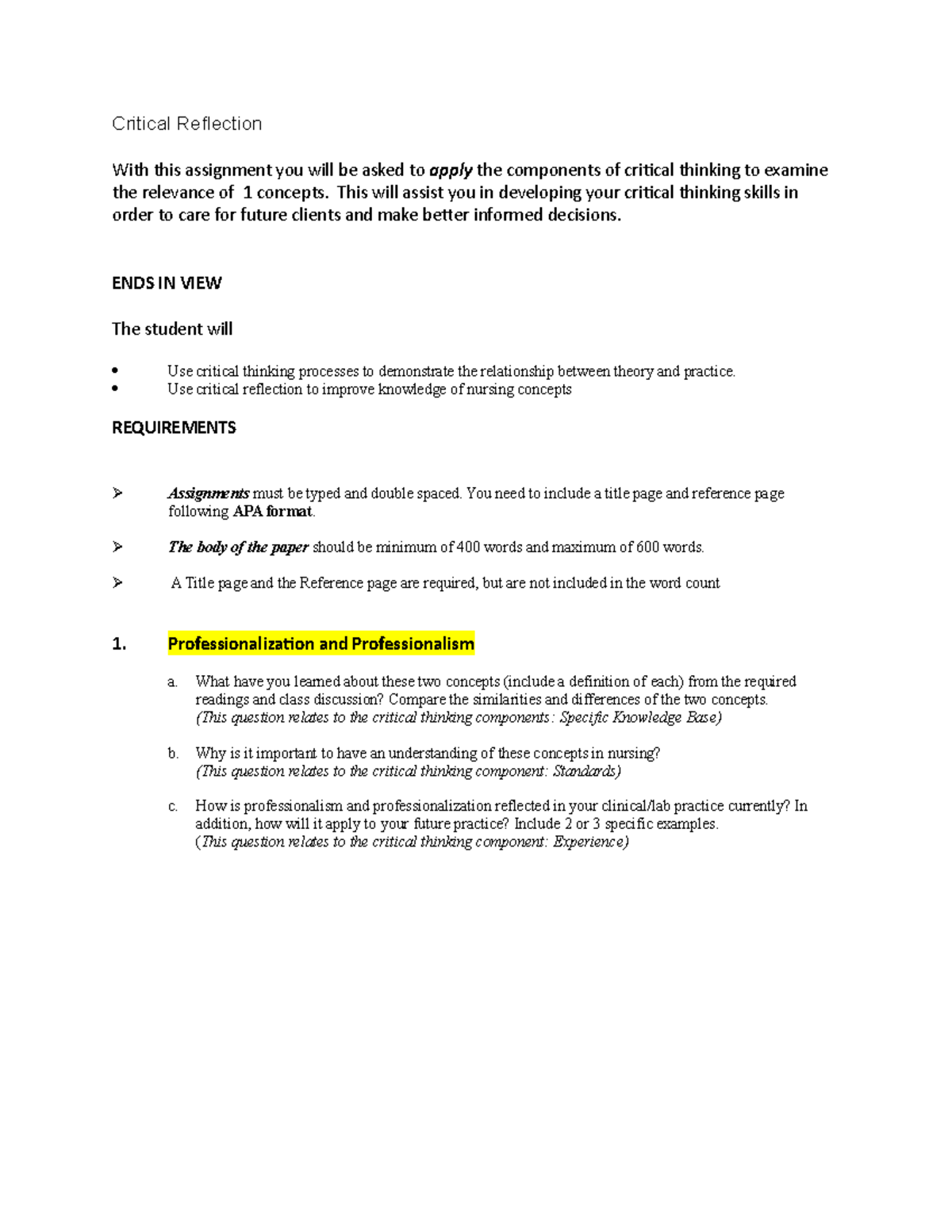 Health and Transition - Critical thinking assignment - Critical ...