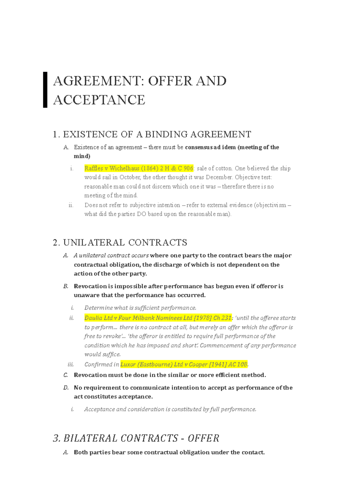 Agreement (Offer and Acceptance) (Contract Law) - AGREEMENT: OFFER AND ...