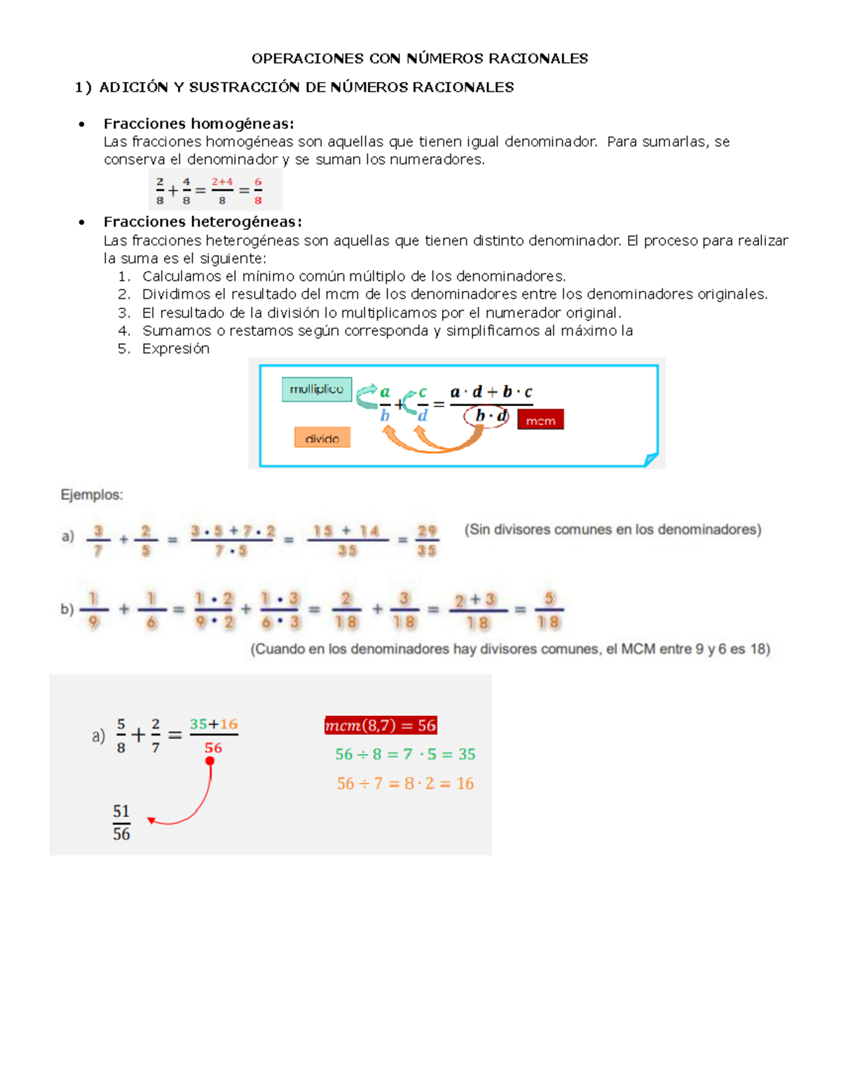 Operaciones CON Números Racionales - OPERACIONES CON NÚMEROS RACIONALES ...