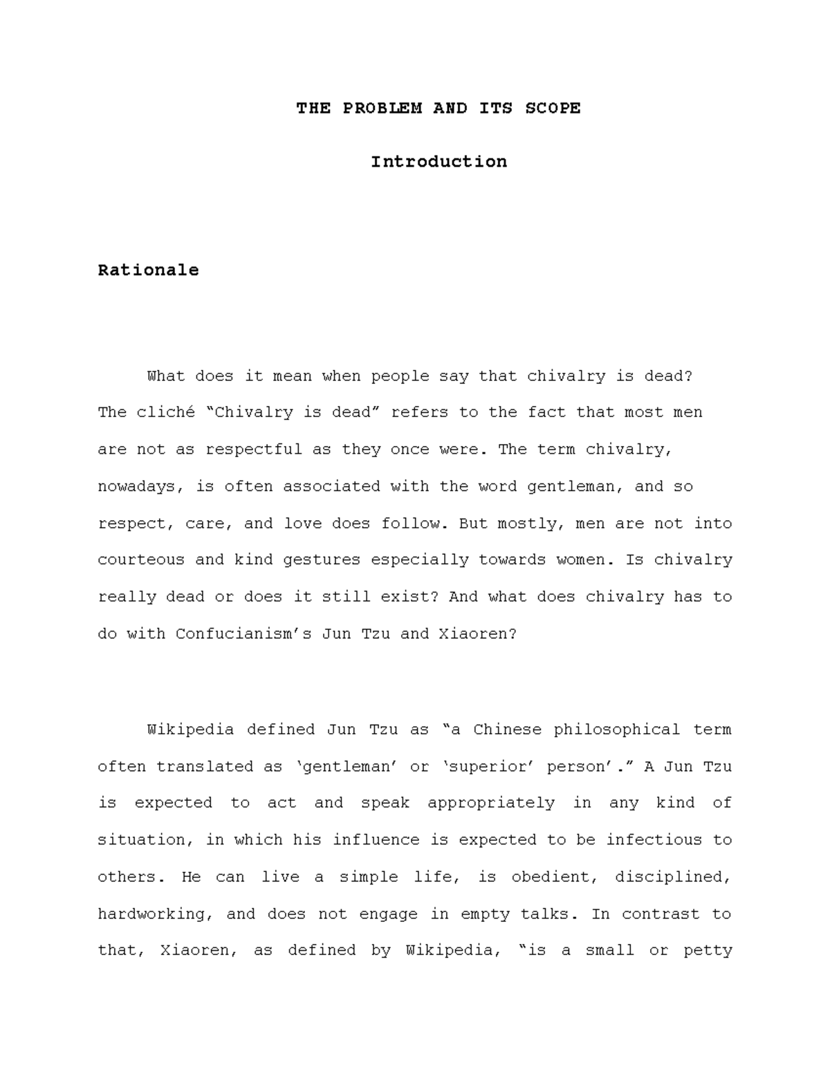 The Problem and its Scope: Jun Tzu and Xiaoren - THE PROBLEM AND ITS ...