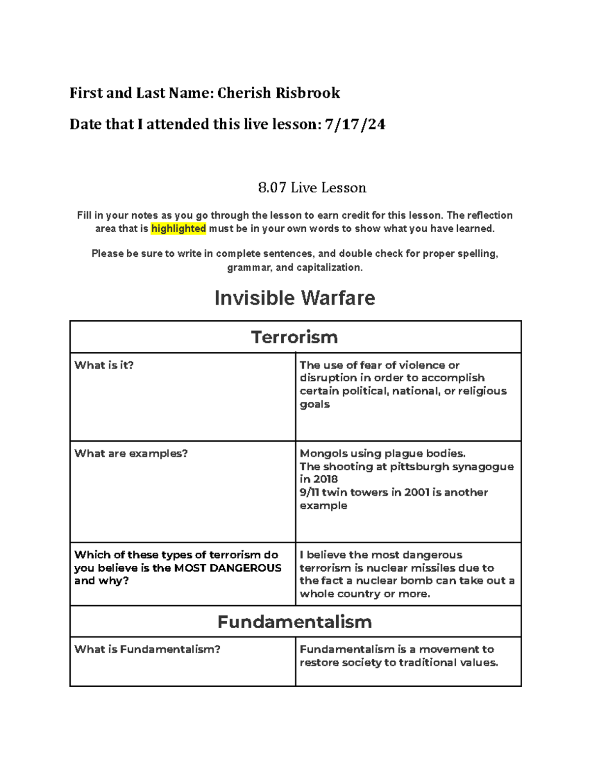 Copy of 8.07 LL Credit - Put into own words - First and Last Name ...