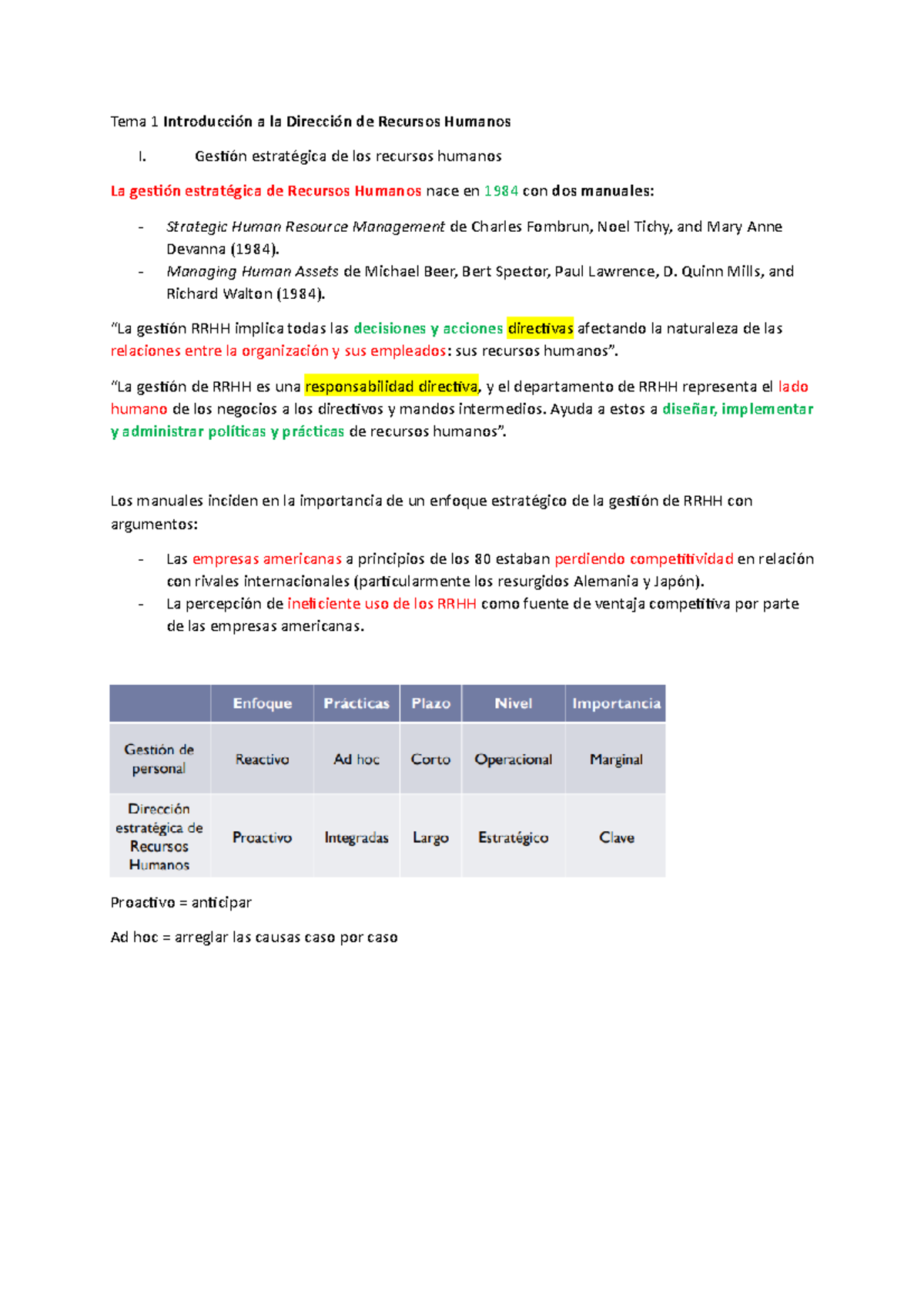 T1 Introducción a la Dirección de Recursos Humanos - Gestión estratégica de los recursos humanos ...