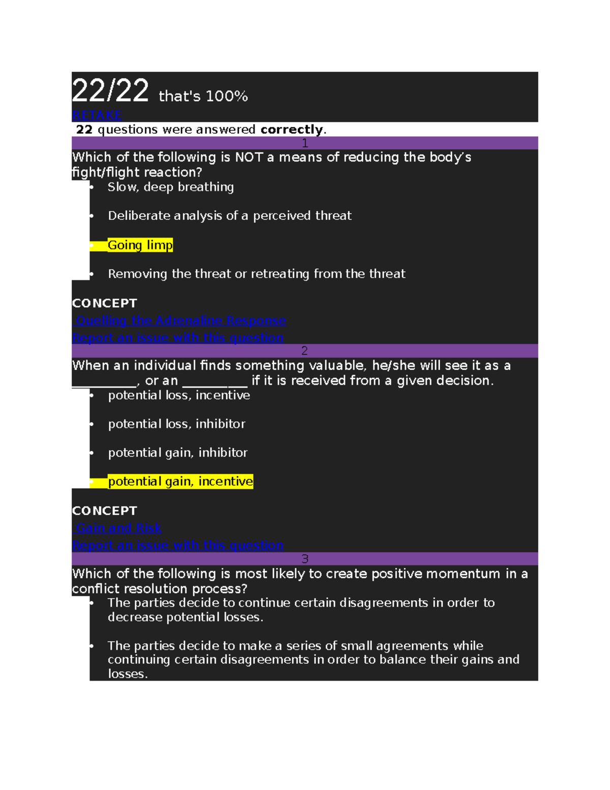 Conflict resolution milestone 2 - 22/22 that's 100% RETAKE 22 questions ...