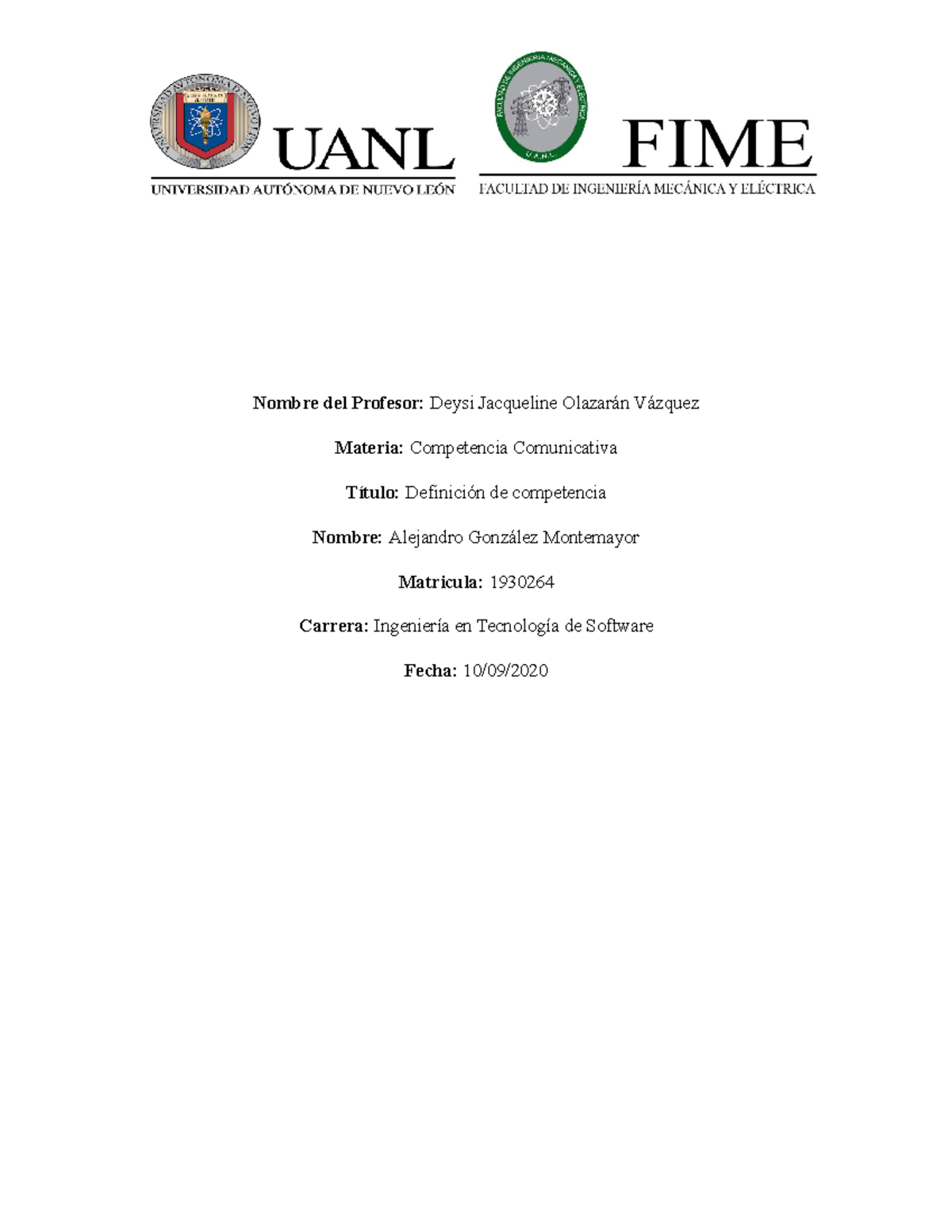 Definicion de competencia 1930264 - Nombre del Profesor: Deysi ...