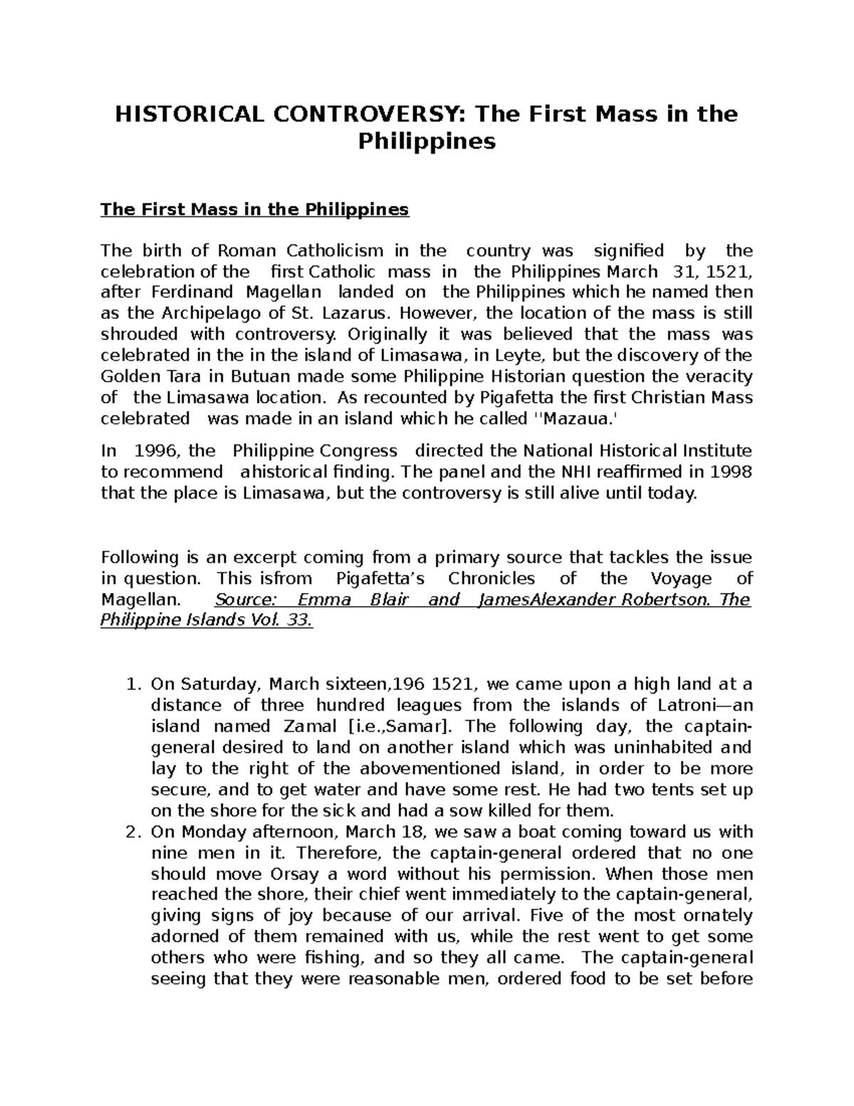 The First Mass in the Philippines - HISTORICAL CONTROVERSY: The First ...