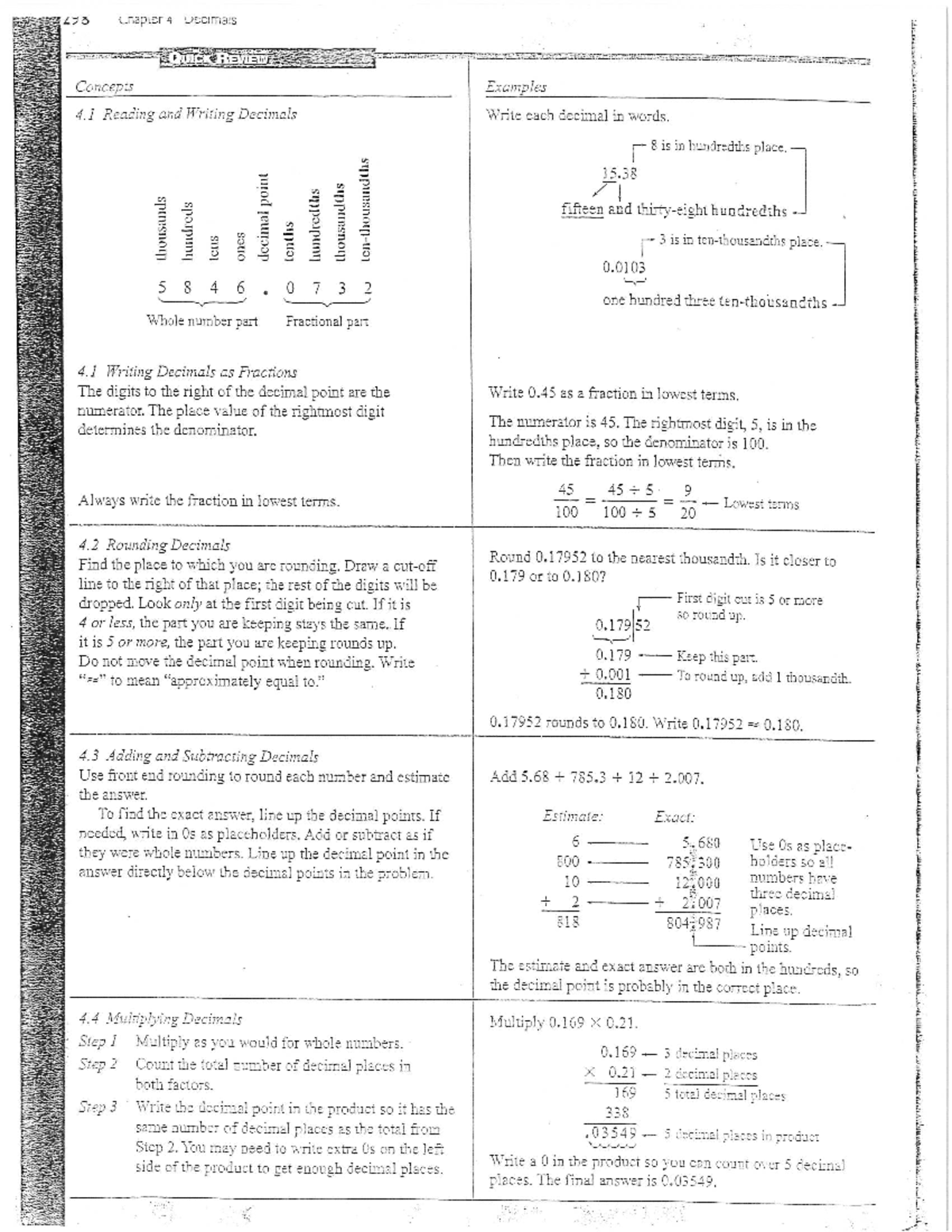 Decimals 2 - NOTES - L33 Chapter 4 Decimals UIC Concepts Examples 4 ...