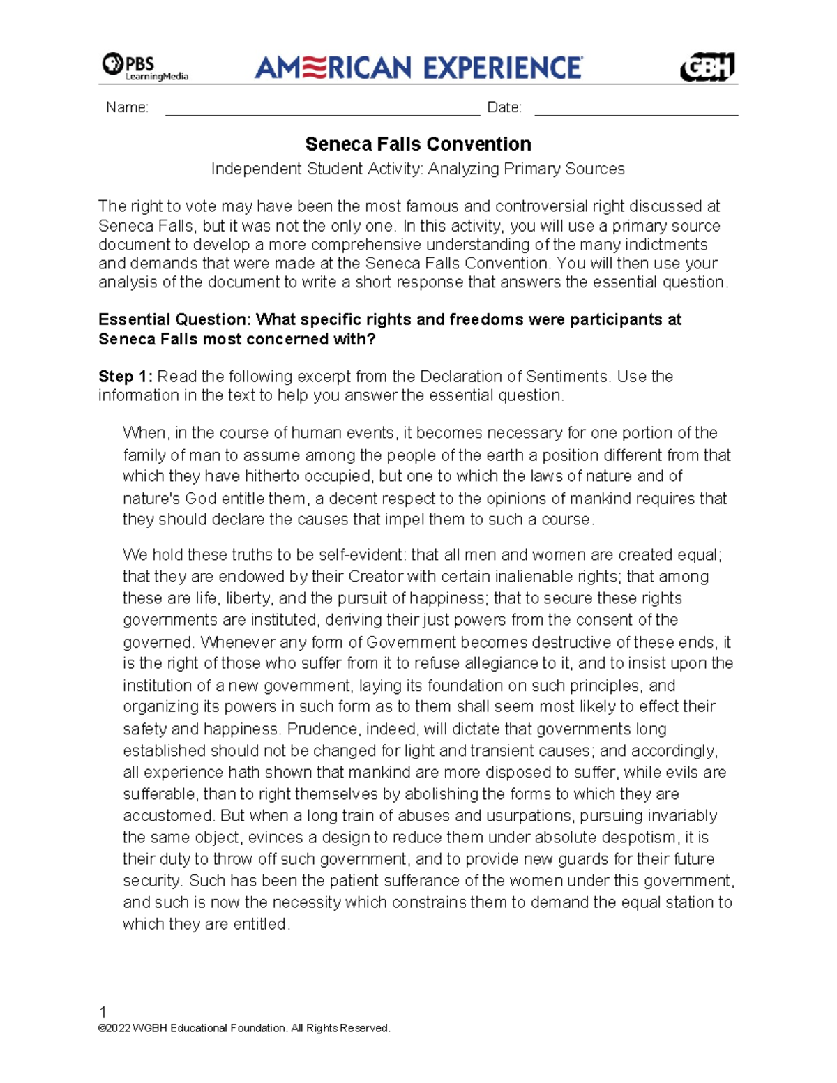 Activity Seneca Falls Convention ush22-doc-senecafallsconvention-isa ...