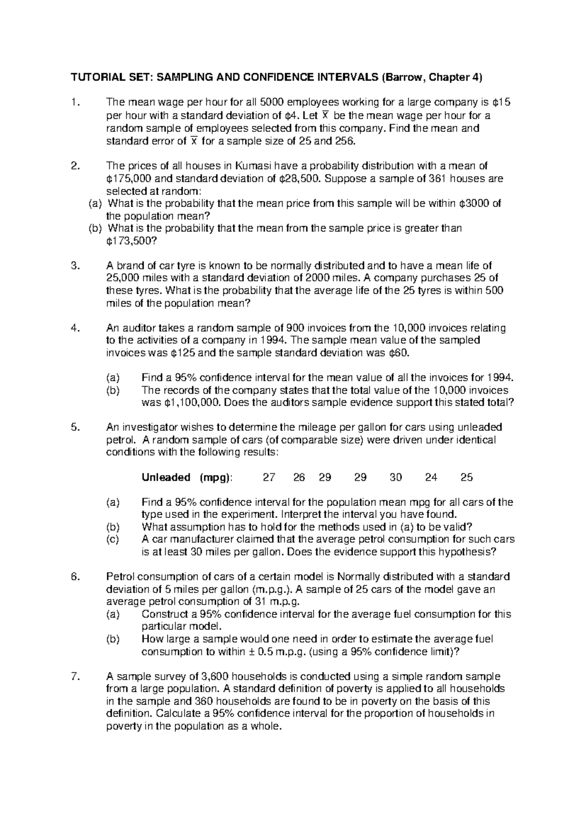 Stat Tutorial Set1 Practise Slides Tutorial Set Sampling And Confidence Intervals Barrow