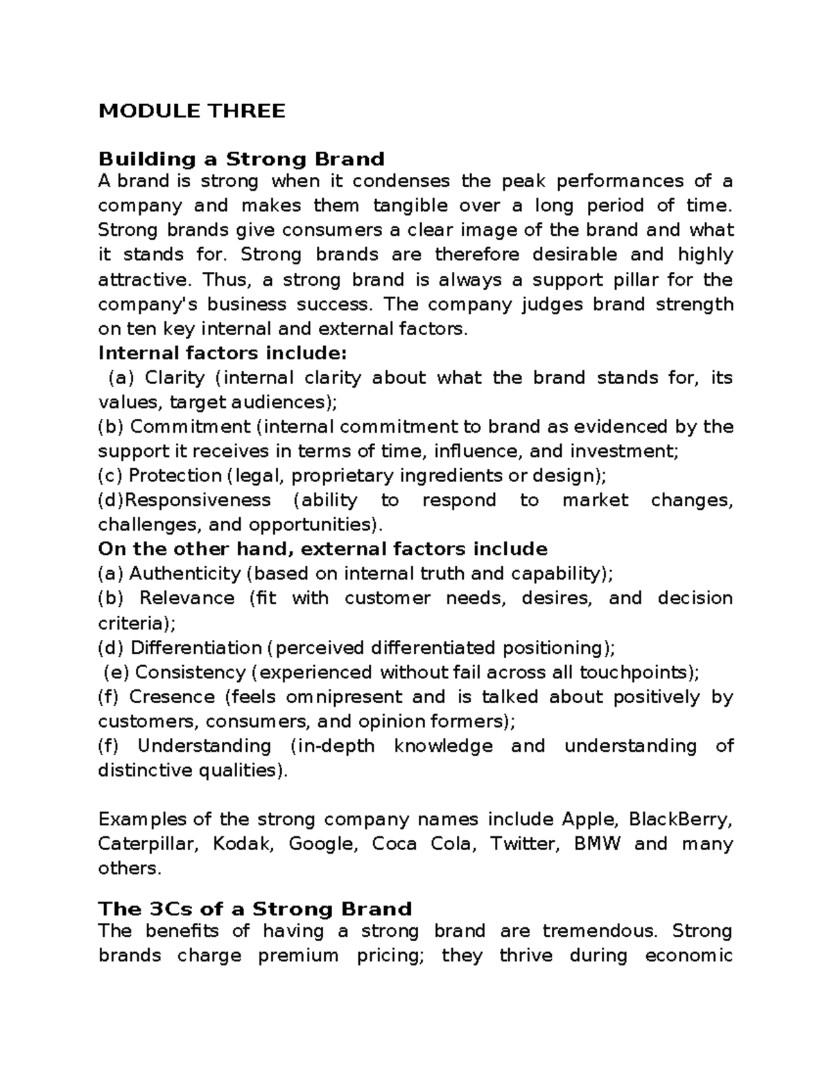 Brand Management Module 3 - MODULE THREE Building a Strong Brand A ...