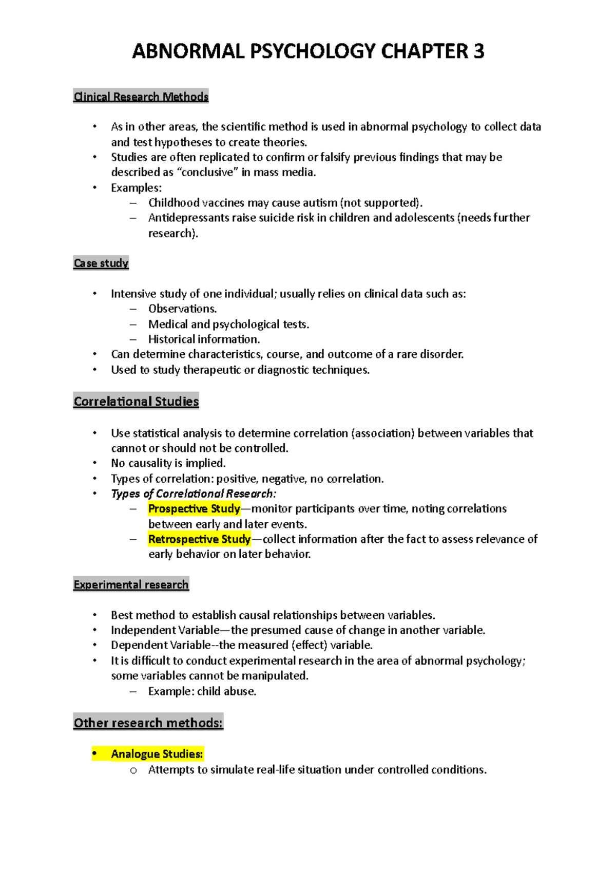 Chapter 3 - Lecture notes 3 - ABNORMAL PSYCHOLOGY CHAPTER 3 Clinical ...