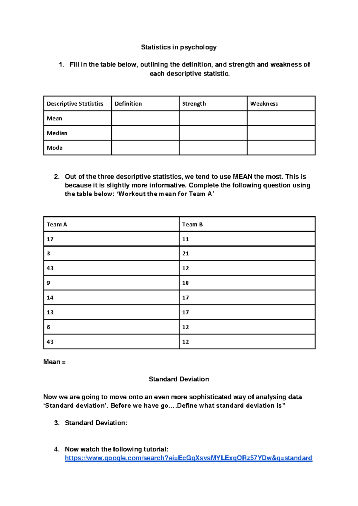 Statistics-in-psychology - Statistics in psychology Fill in the table ...