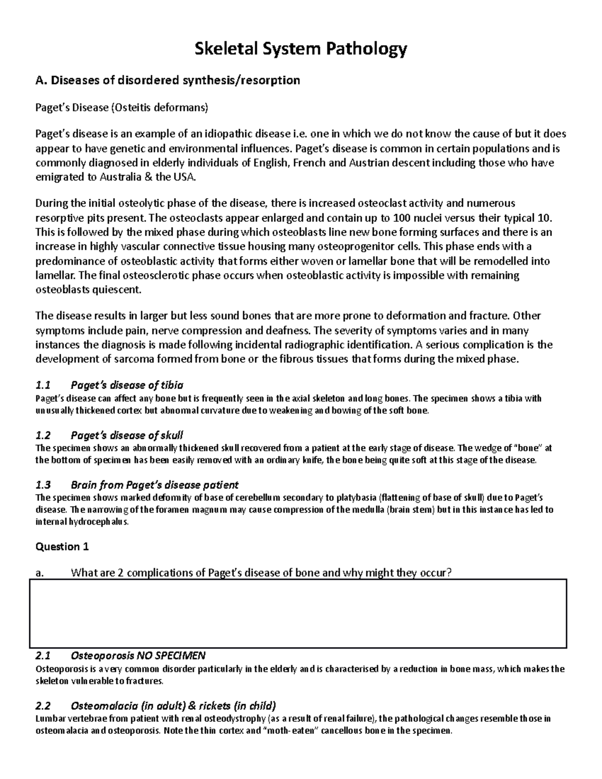 2022 CSB520 Skeletal System Pathology - Skeletal System Pathology A ...