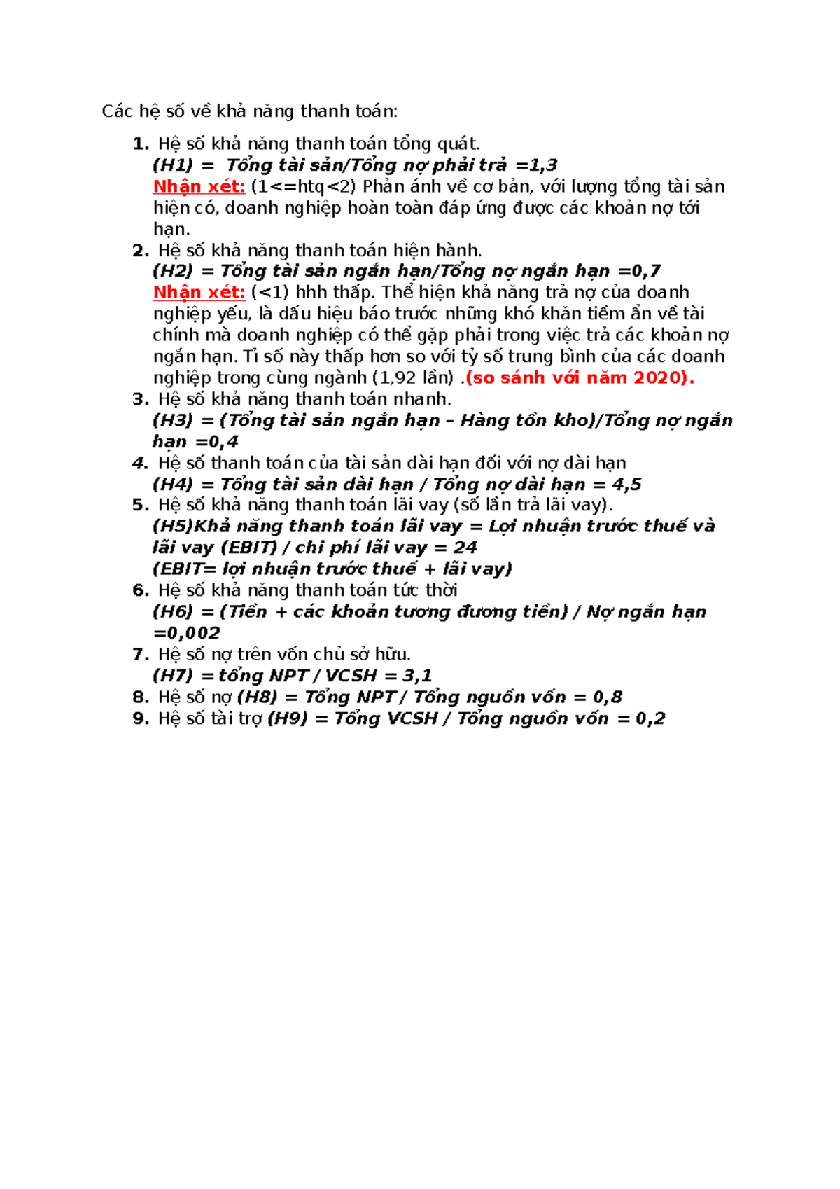 Các hệ số về khả năng thanh toán - Hệ số khả năng thanh toán tổng quát ...