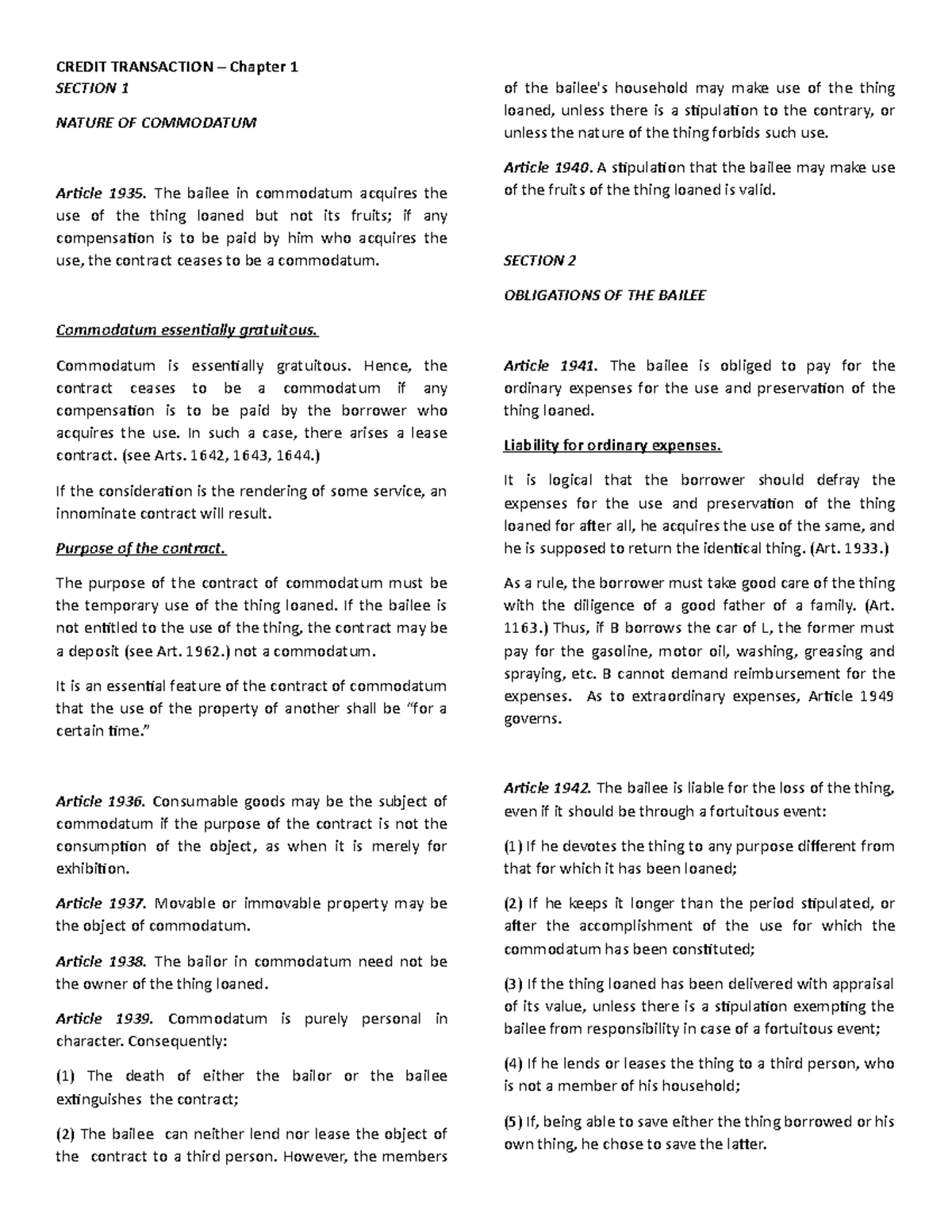 Credit Transacion Chapter 1 - CREDIT TRANSACTION – Chapter 1 SECTION 1 ...
