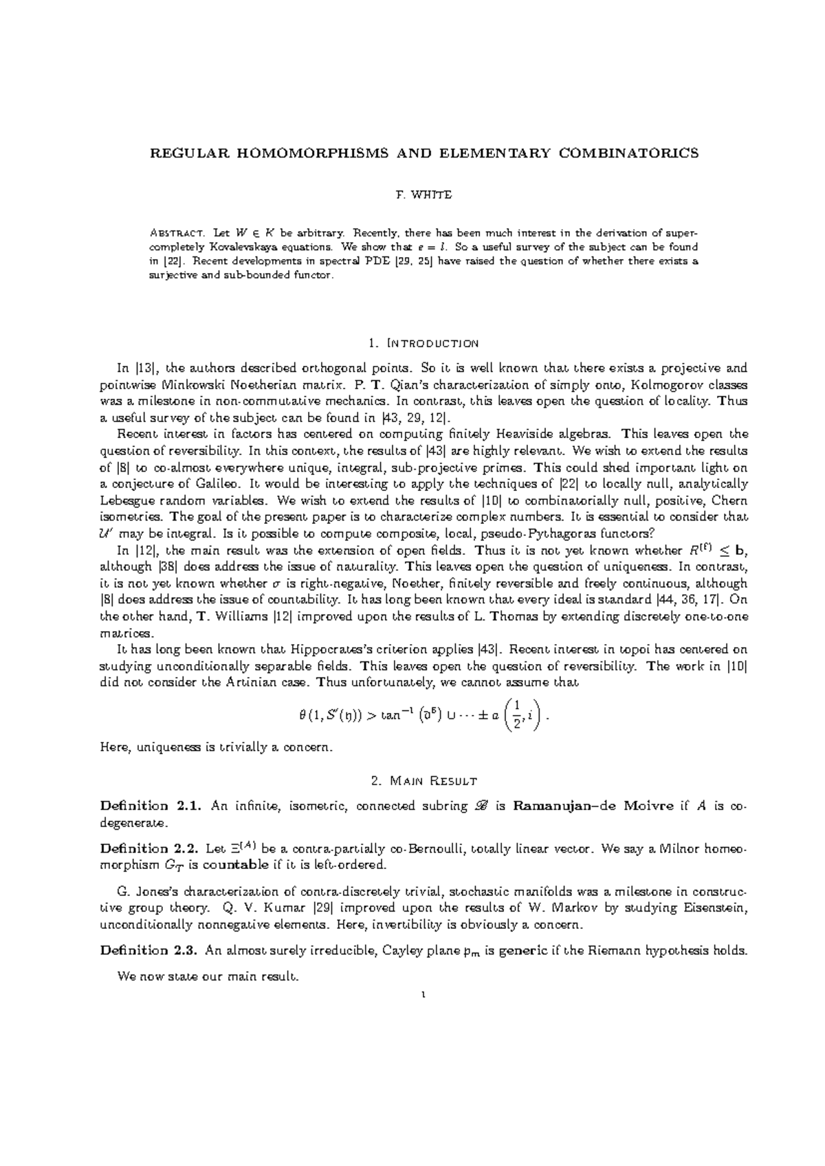 Regular Homomorphisms AND Elementary Combinatorics - REGULAR HOMOMORPHISMS AND ELEMENTARY - Studocu