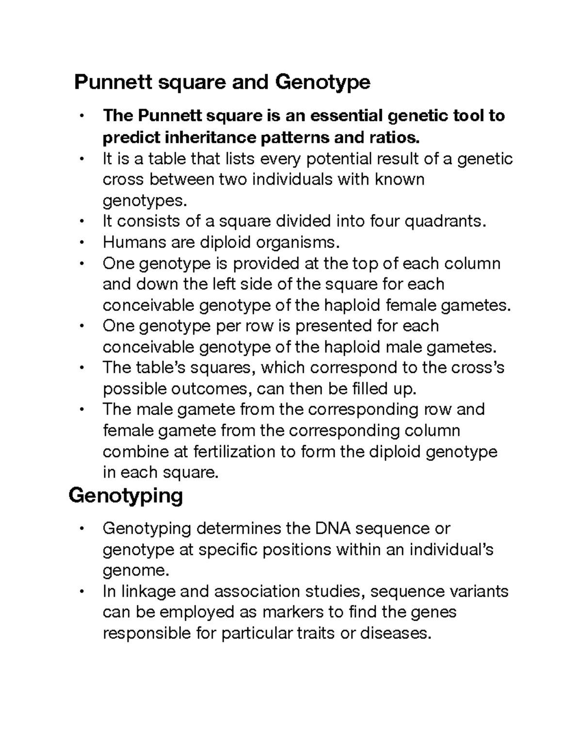 Bio 24 - Notes - Punnett square and Genotype The Punnett square is an ...
