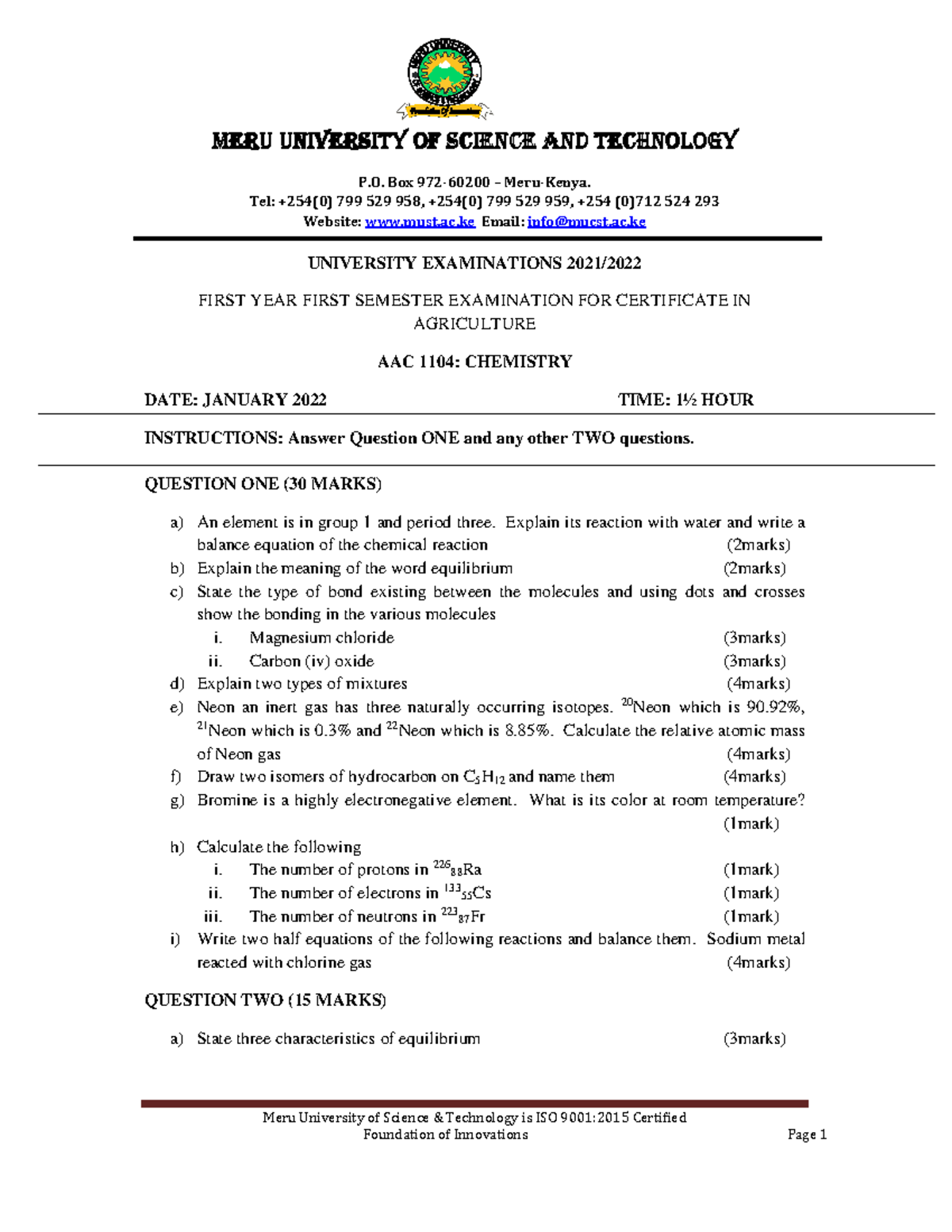 AAC 1104 Chemistry 4 - Notes and sample papers Past papers that will ...