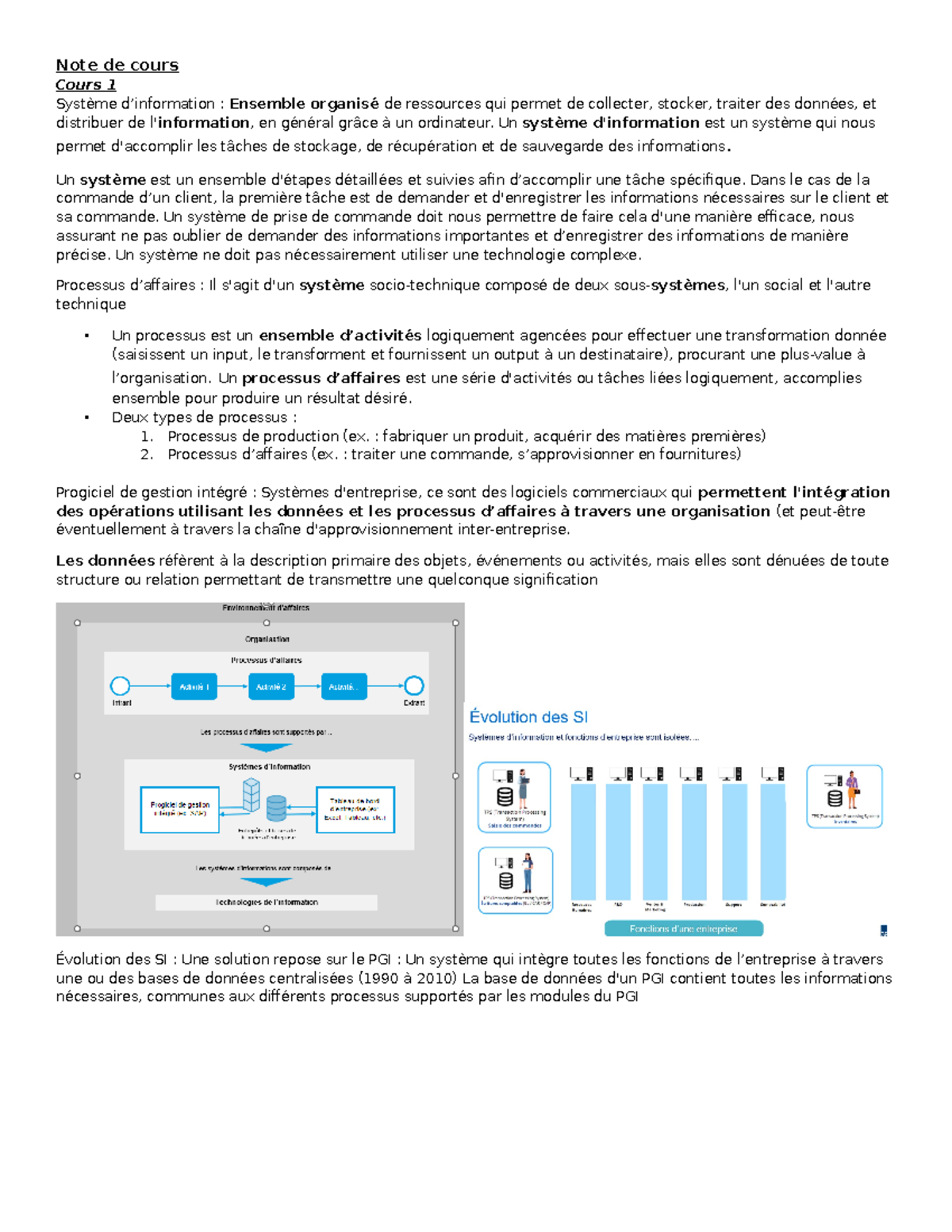 Note de cours 1 à 8 - Note de cours Cours 1 Système d’information ...