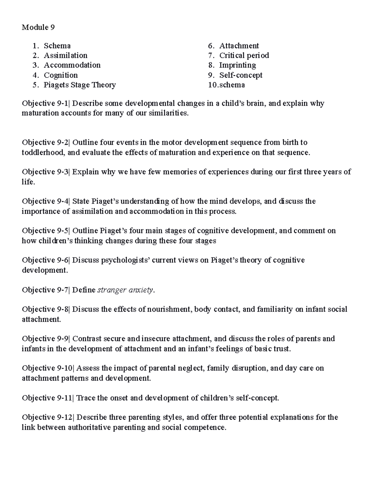 Module 9 Review - Intro Psychology Course - Module 9 Schema ...