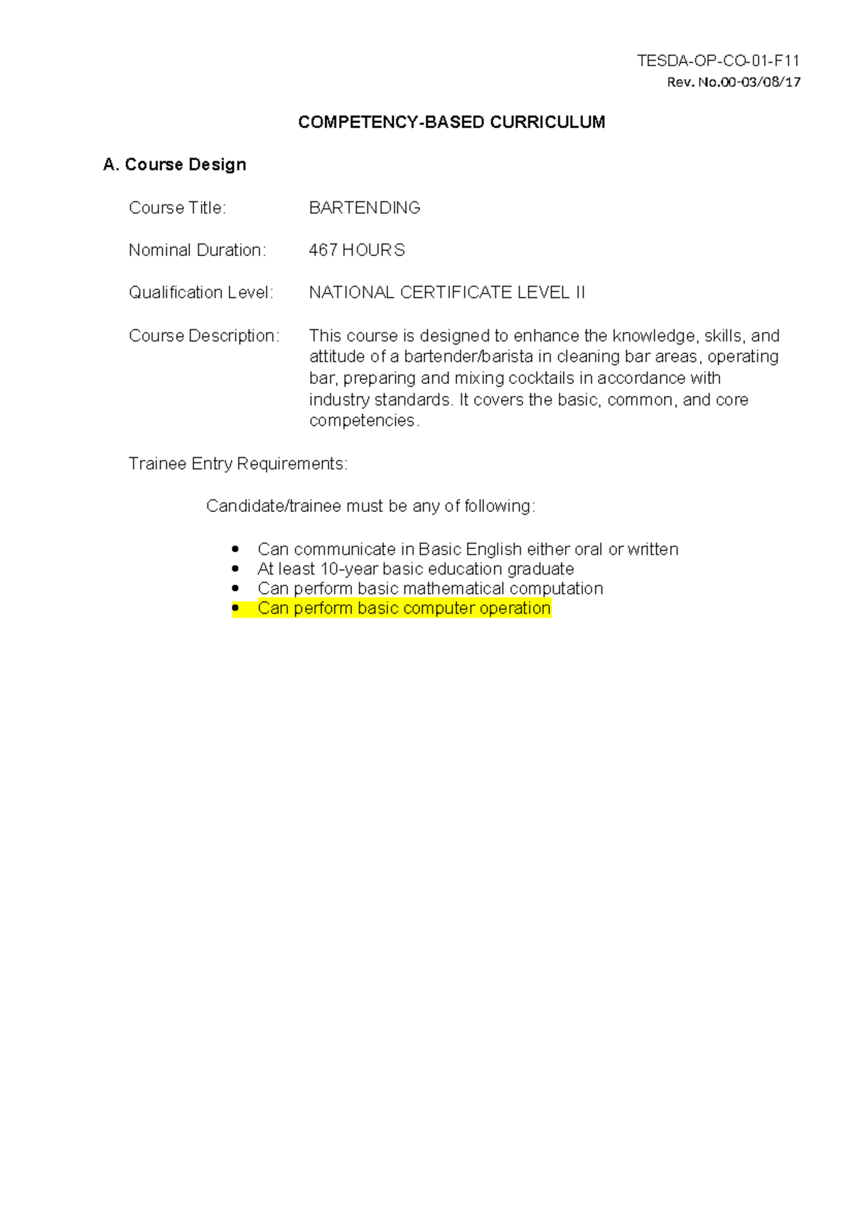 CBC Bartending NC 2 - HELPFUL FOR FUTURE REFERENCE - Rev. No-03/08 ...