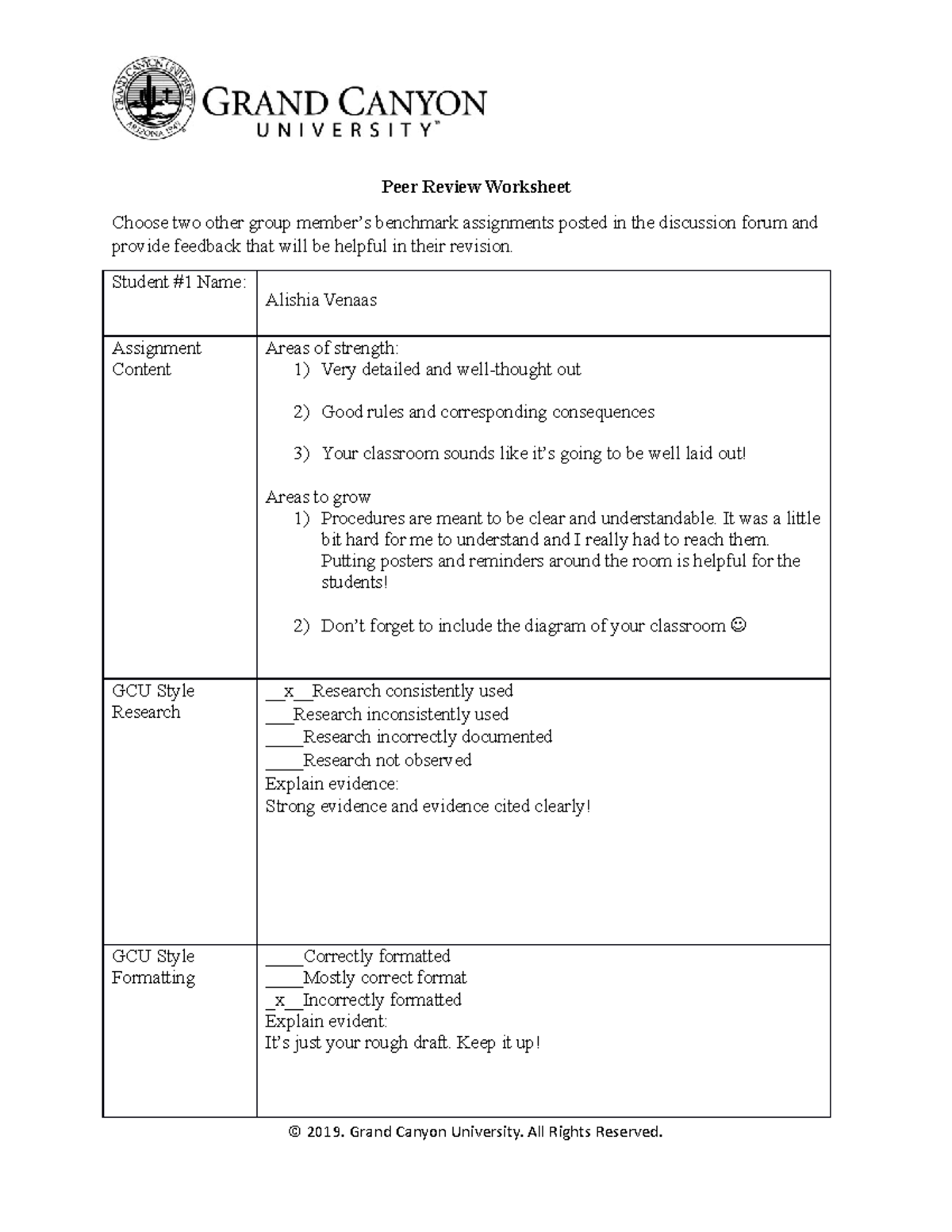 Peer Review 1 for classroom mamangement - EDU-210 - GCU - Studocu