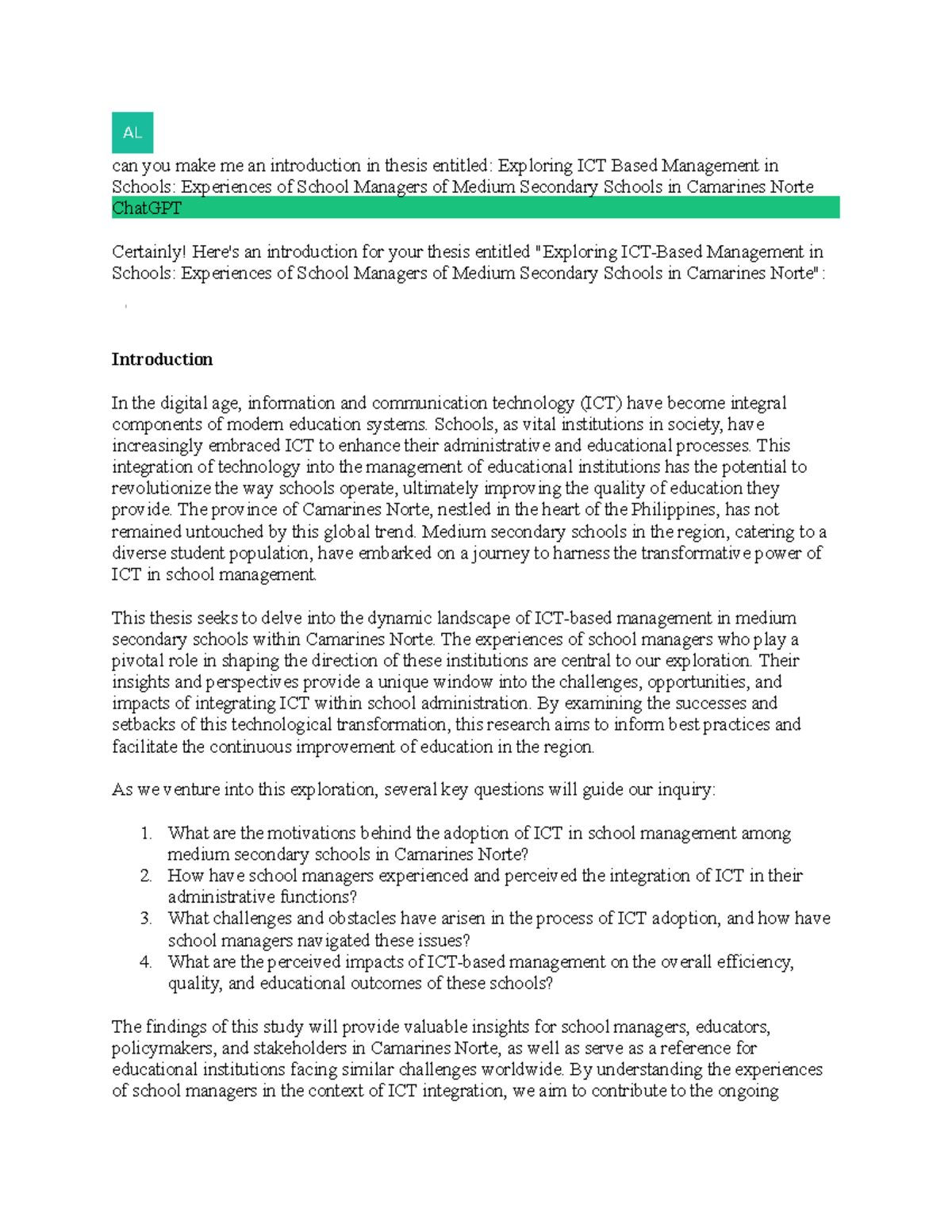 Chat gpt - CHAT GPT - can you make me an introduction in thesis ...