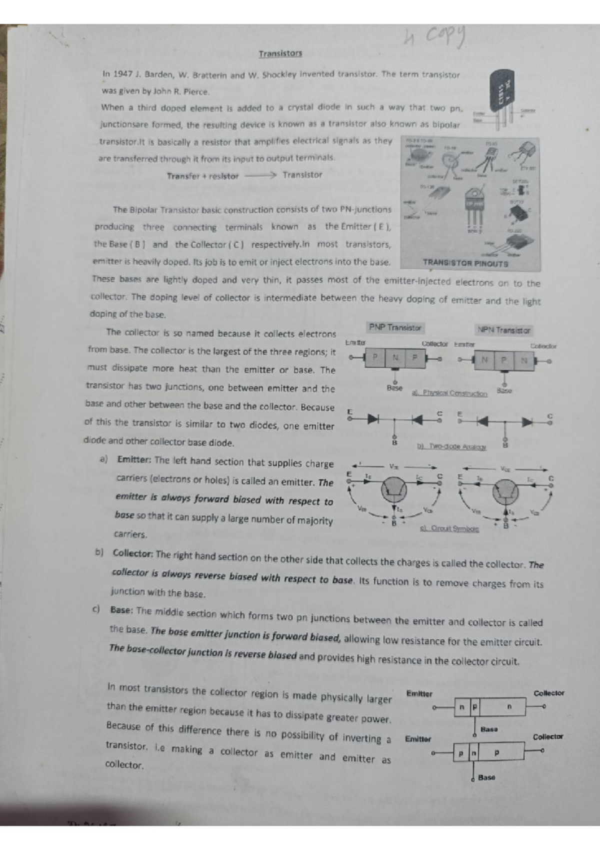Transistor vnp - Electronics General Physics Practicals - Studocu