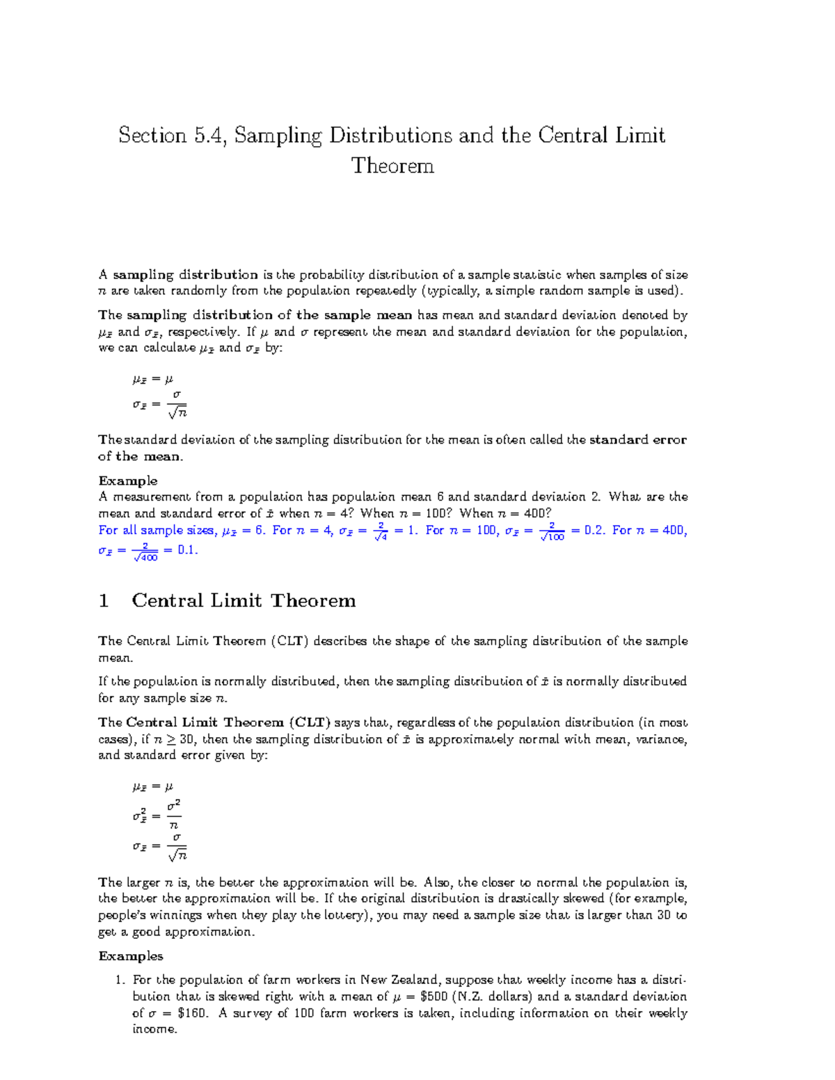 Central Limit Theorem - CLT - Section 5, Sampling Distributions and the Central Limit Theorem A ...