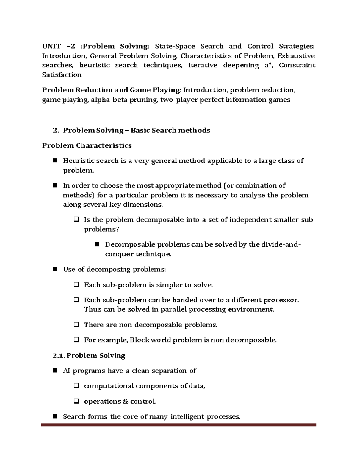 AI- UNIT-2 - UNIT – 2 :Problem Solving: State-Space Search and Control Strategies: Introduction ...